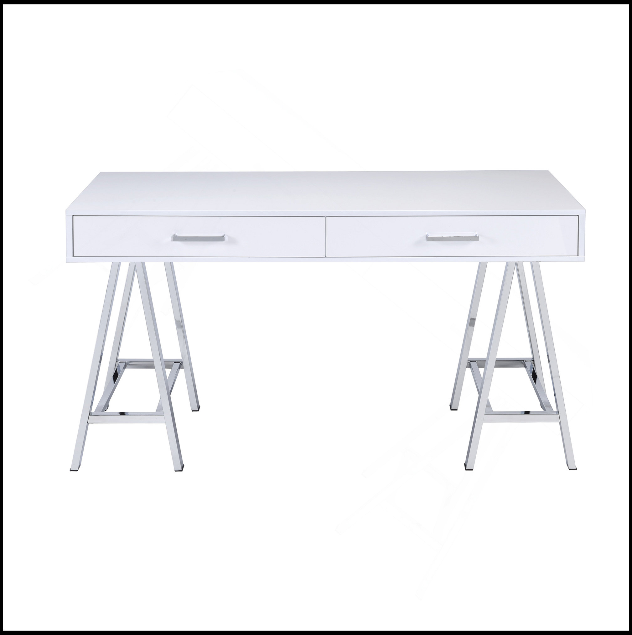 Ivy Bronx High Gloss & Chrome Finish Writing Desk W/USB | Wayfair