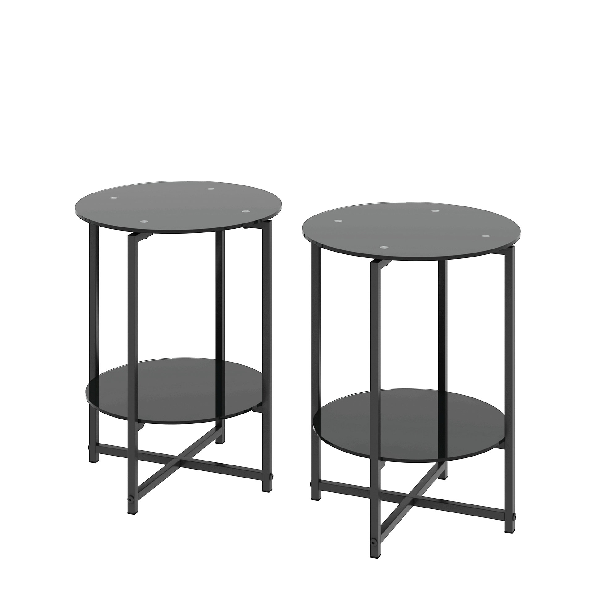Wrought Studio™ 2-Piece Set (Black) Tempered Glass End Table, Round ...
