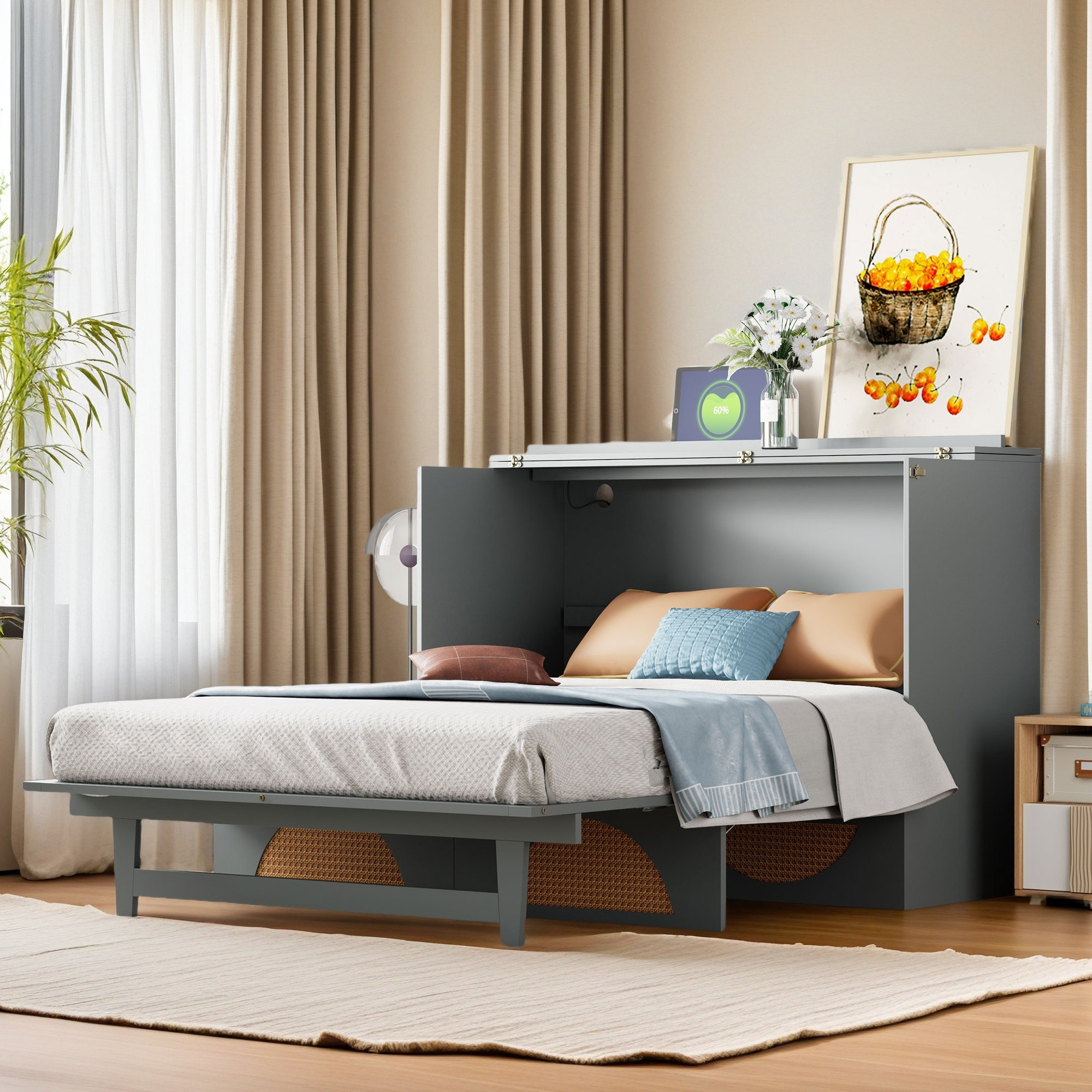 Bay Isle Home™ Murphy Bed With Large Drawer,USB Ports And Outlets ...