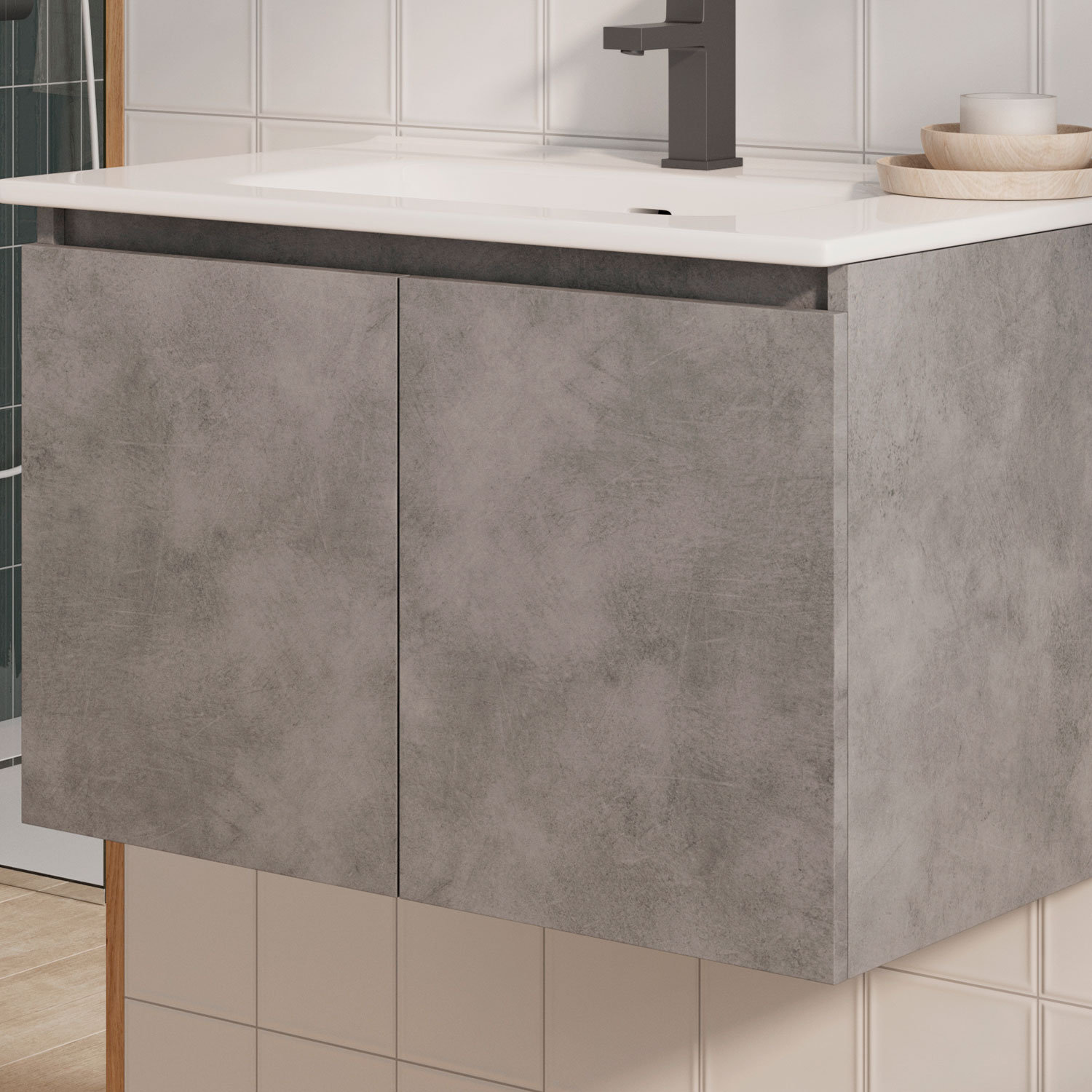 DAX Malibu Single Vanity Cabinet 28 Inches Cement w/Onix Basin ...