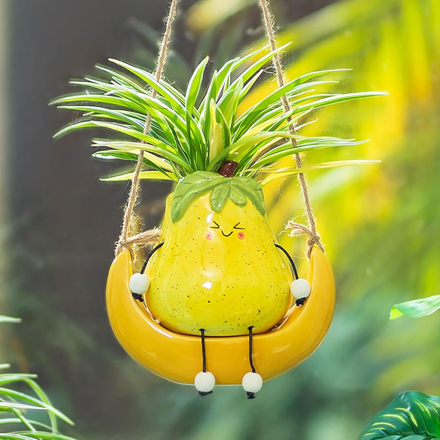 Trinx Cute Hanging Ceramic Planter With Smiley Face | Wayfair