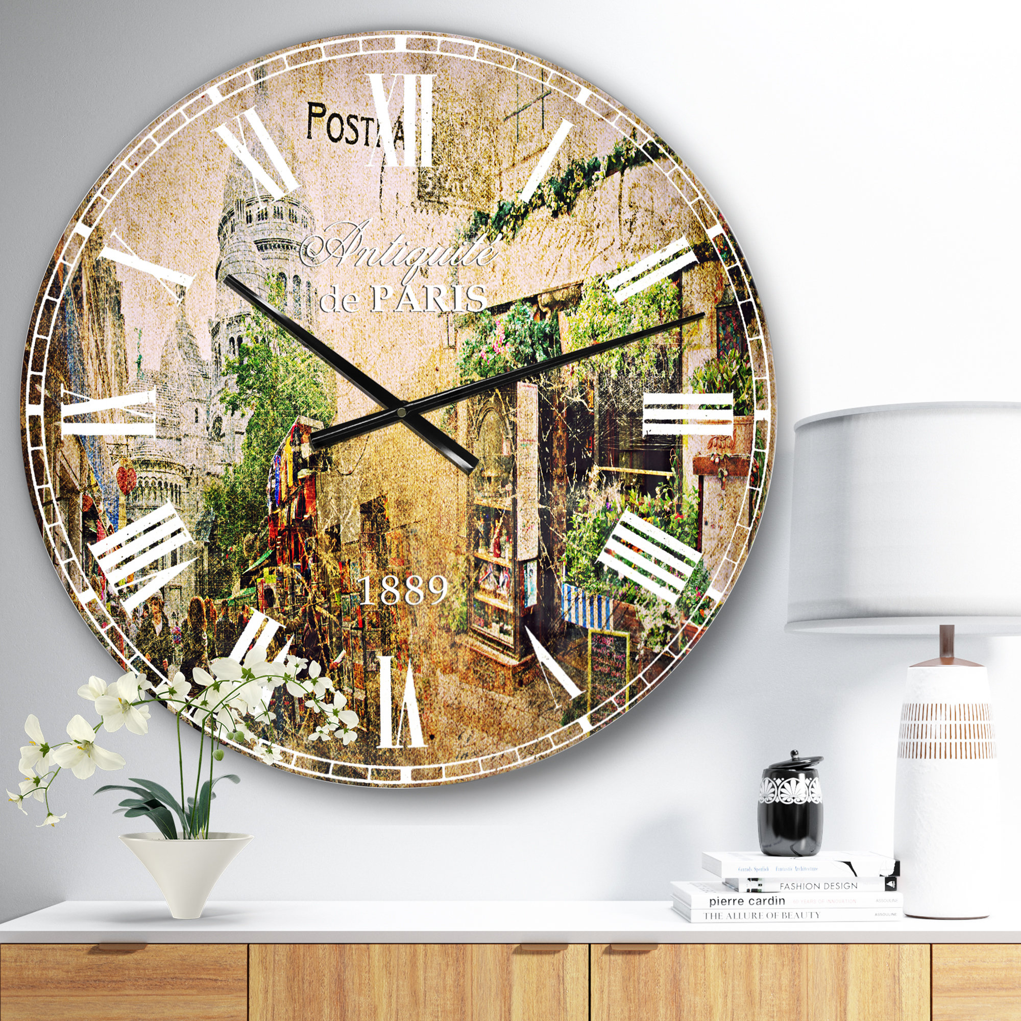 The Twillery Co. Swigart Oversized Farmhouse Parisian Cards Wall Clock ...