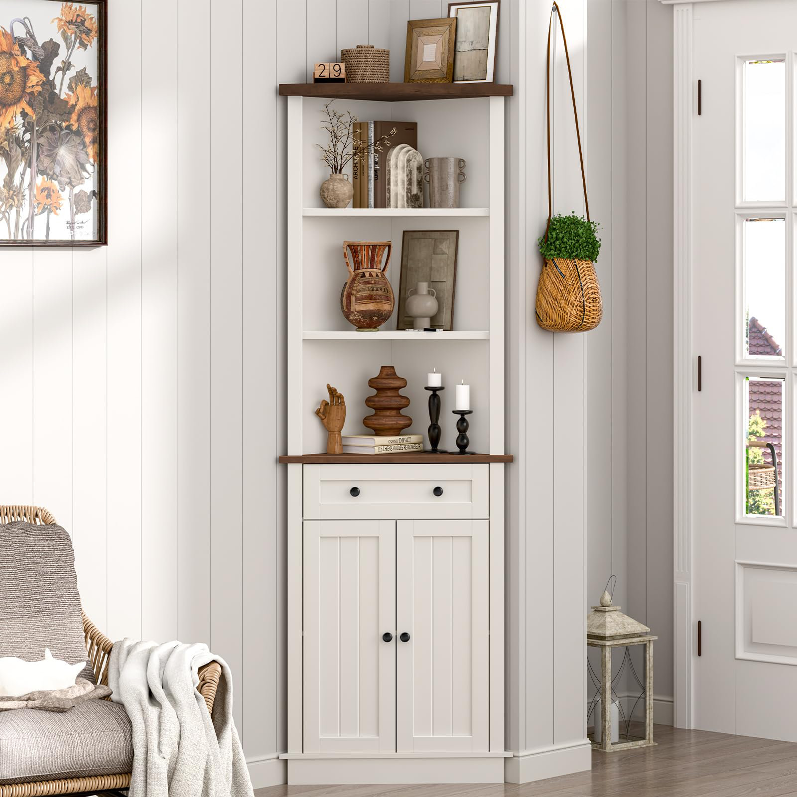 Winston Porter Farmhouse Corner Cabinet With Adjustable Shelves ...