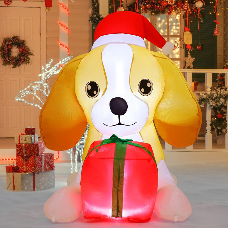 The Holiday Aisle® Christmas Inflatable 5 FT Christmas Inflatable Dog ...
