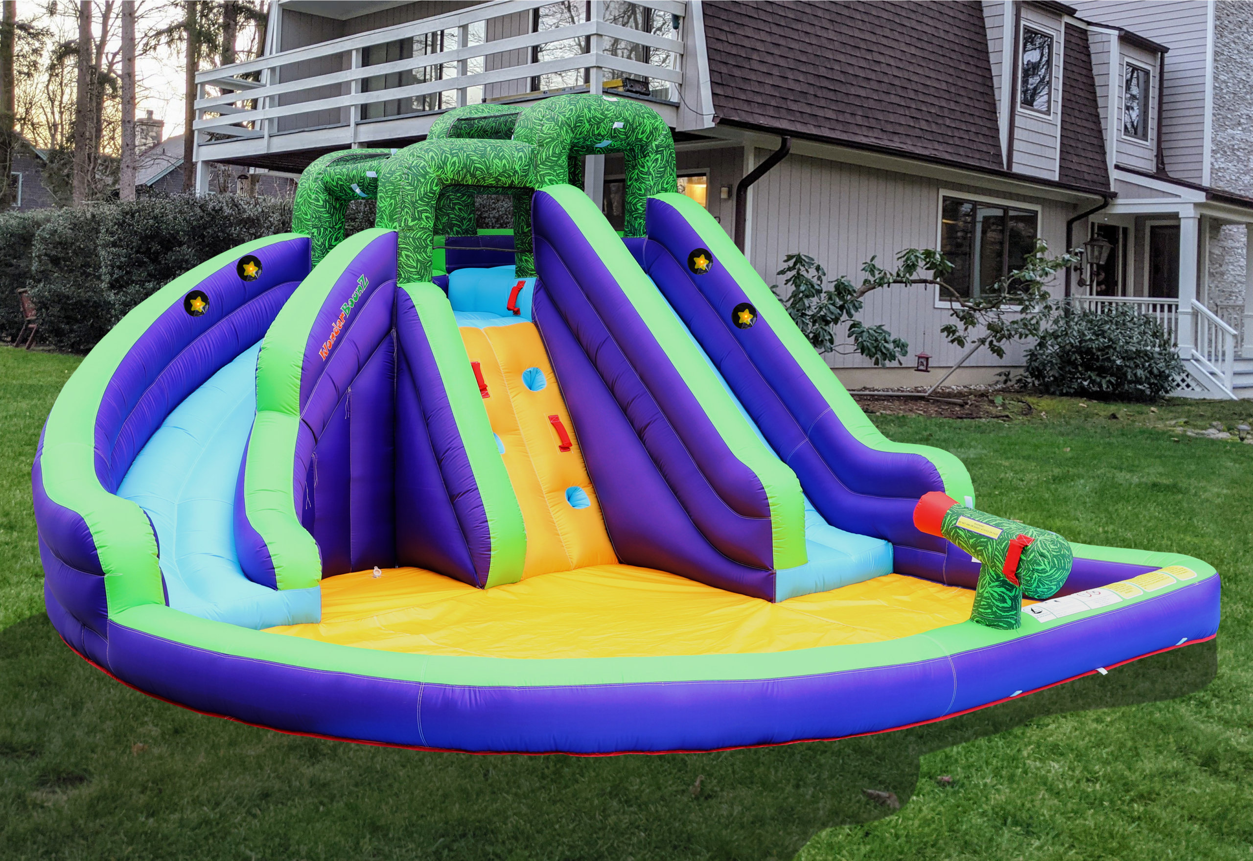 WonderBounz 12' x 13.8' Inflatable Double Water Slide with LED Games ...