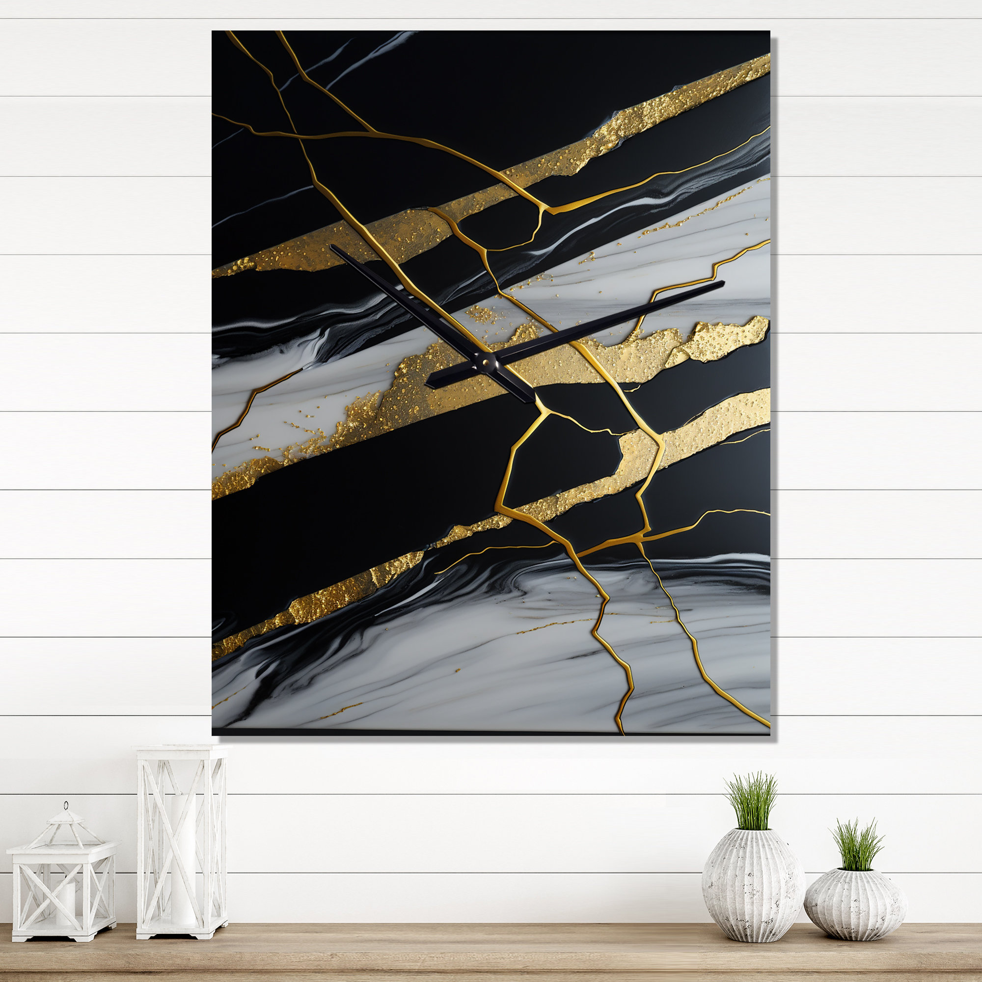 Design Art Abstract Geode Black II - Marble Abstract Modern Wall Clock ...