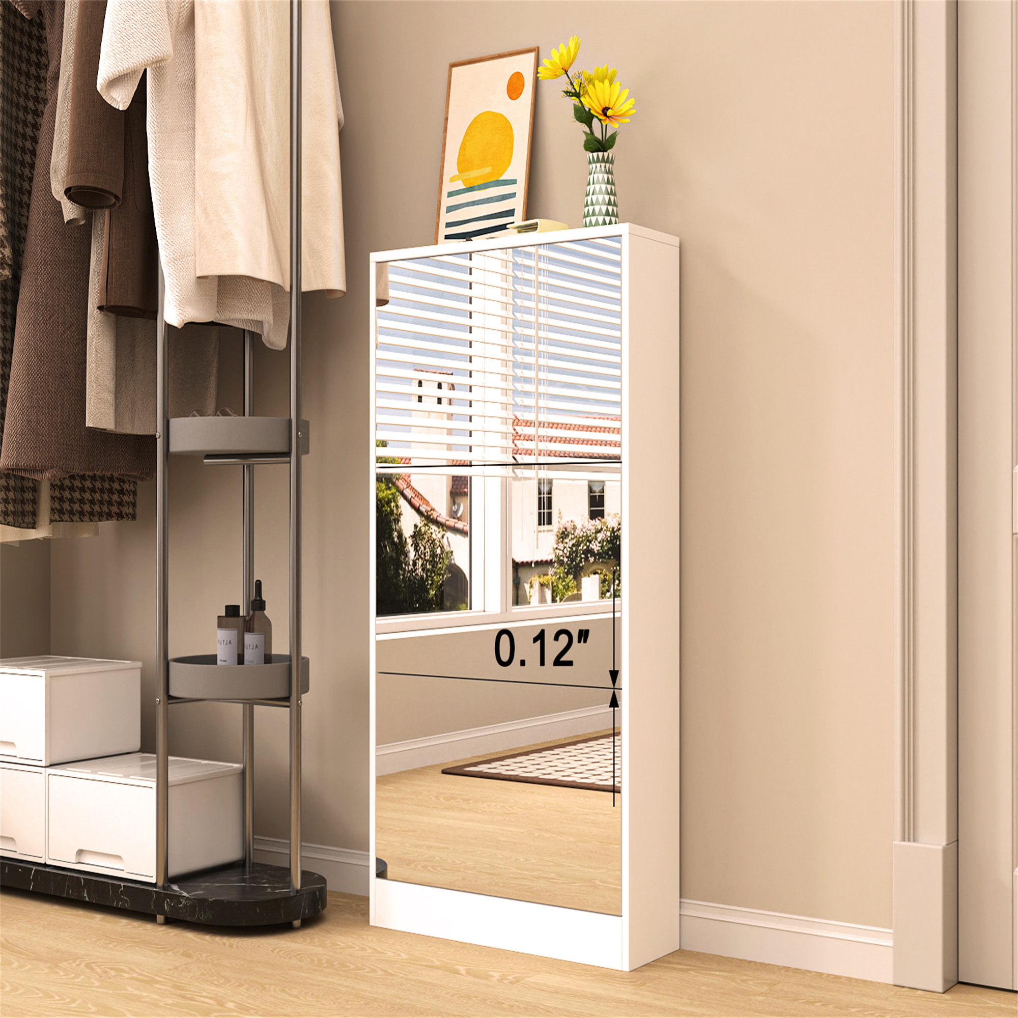 Hokku Designs Modern Shoe Cabinet with Small Mirror Edge Gap, Mirror ...