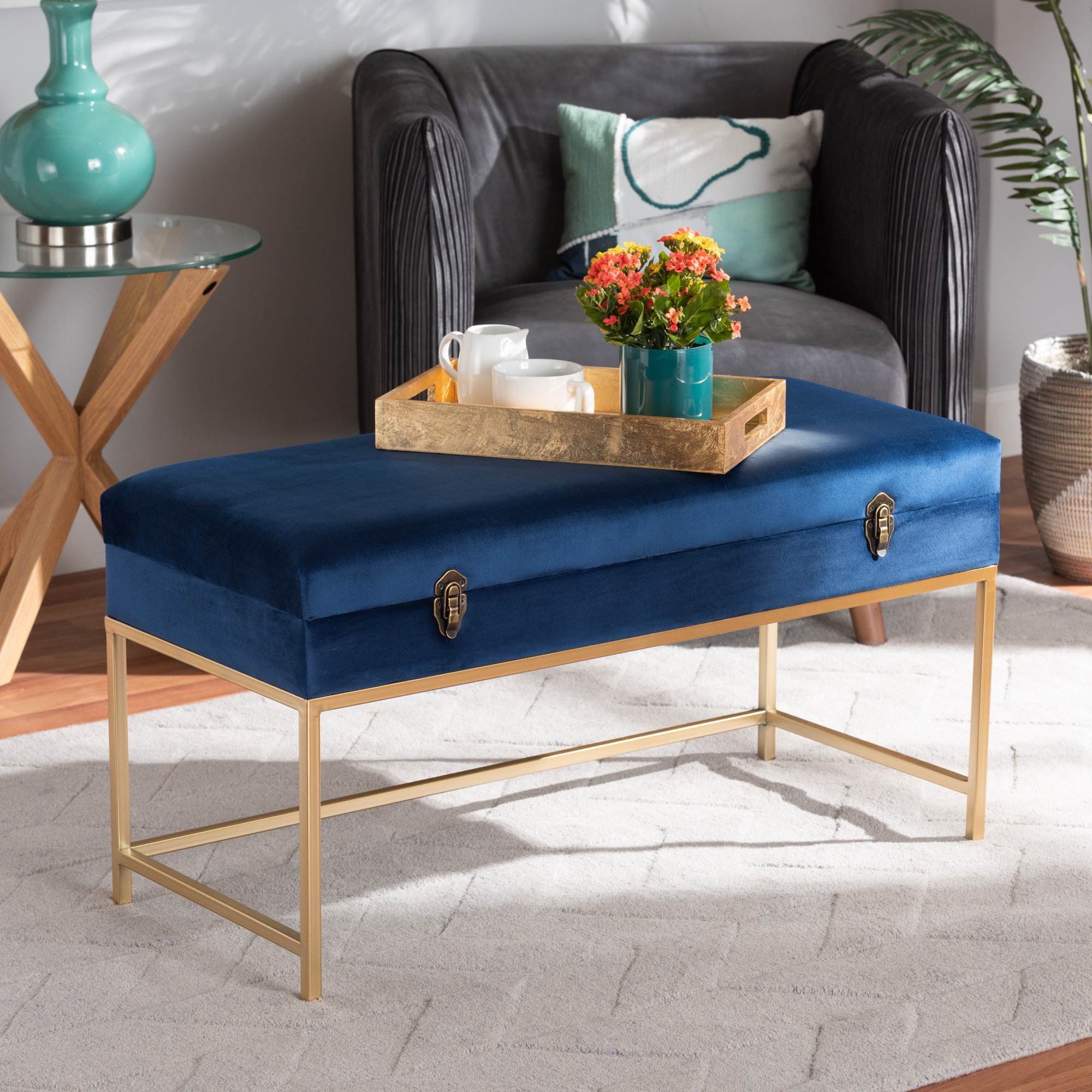 Mercer41 Celeski 35.4'' Wide Velvet Rectangle Storage Ottoman with ...