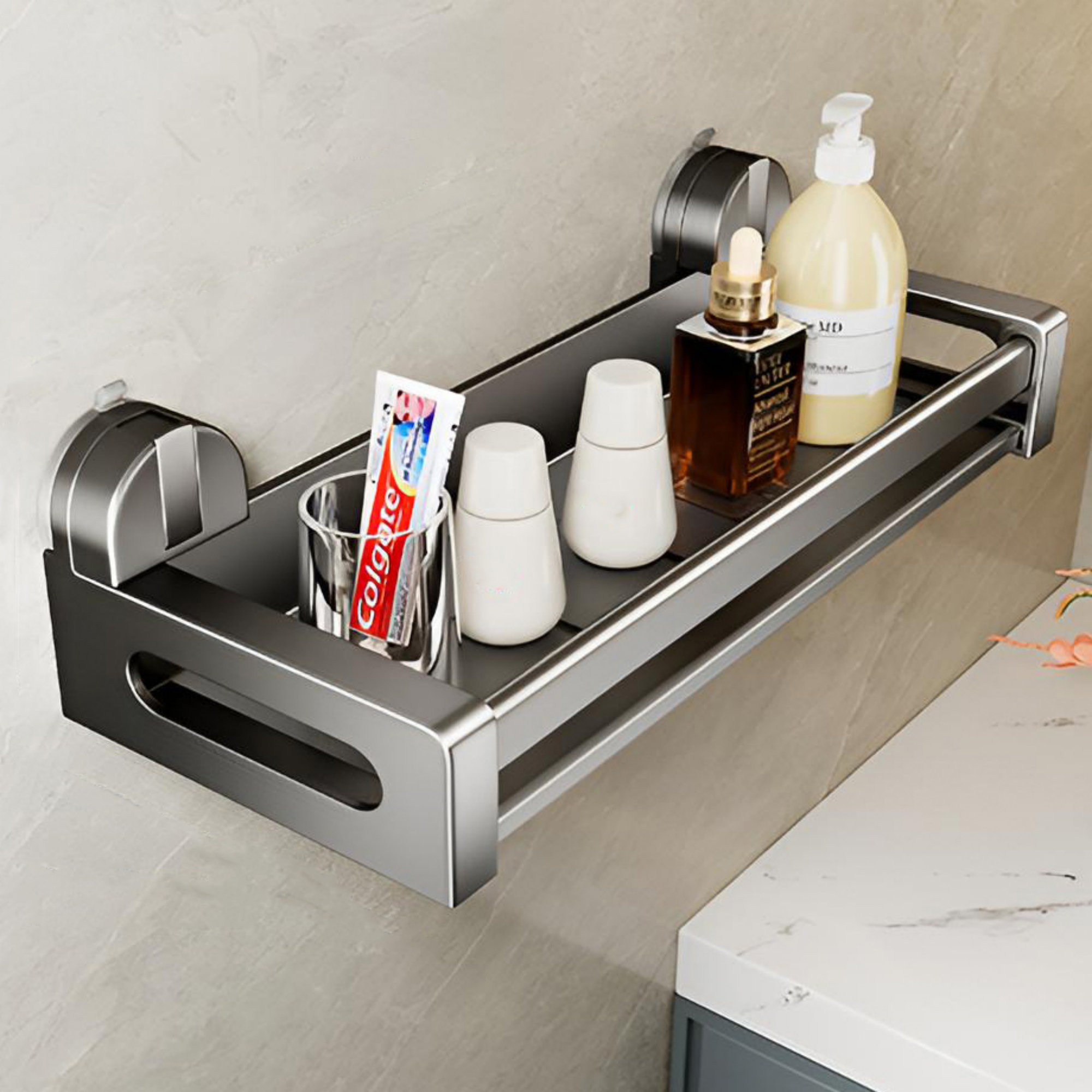 Rebrilliant Non Perforated Bathroom Storage Rack, Wall Mounted Bathroom ...