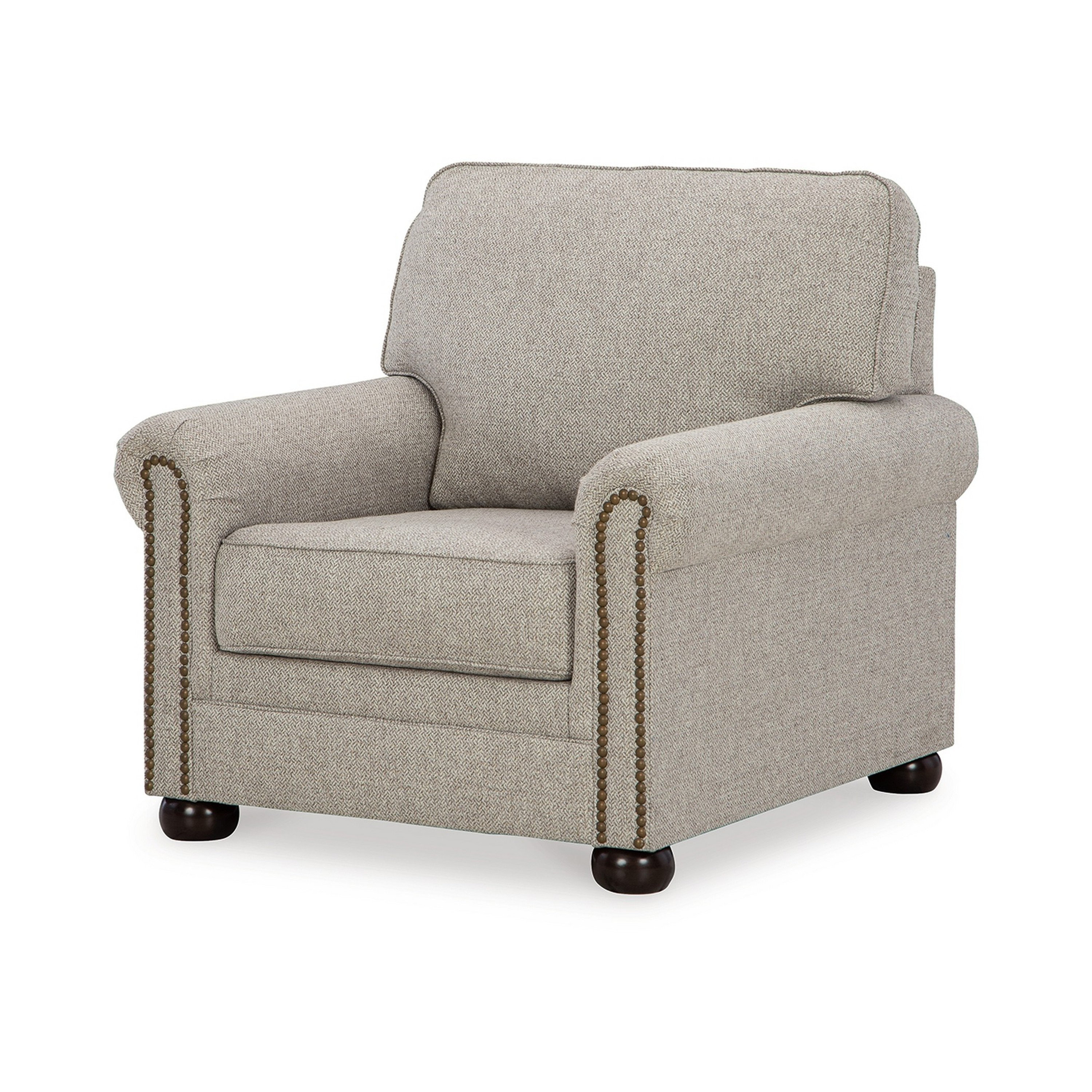 Benjara Gael Accent Armchair, Gray Beige Polyester, Dark Brown ...