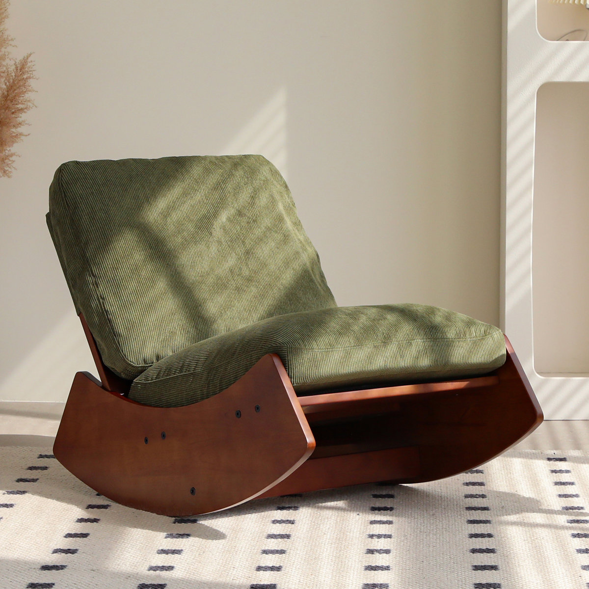 Ebern Designs Rocking Chair Corduroy Fabric Upholstered Tall Back ...