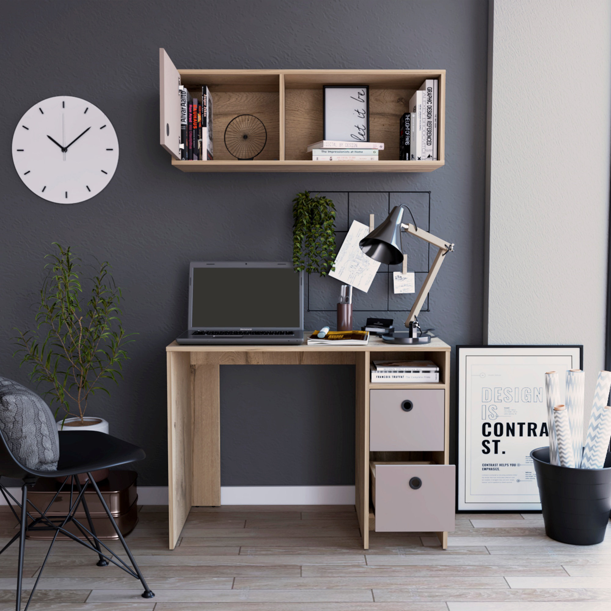 Ebern Designs Office Set Budest, Office, Two Drawers And One Shelf Desk ...