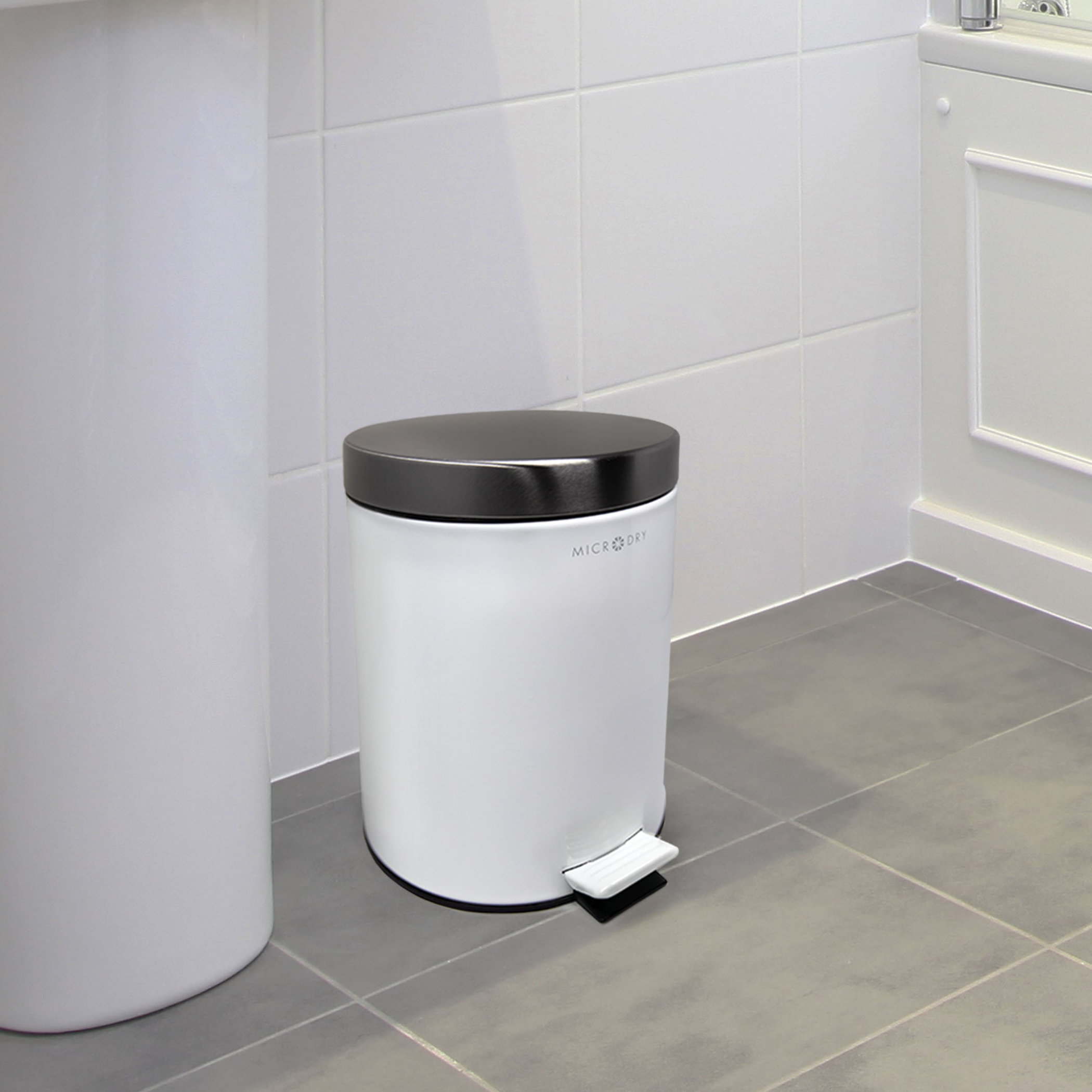 MICRODRY Round Bathroom Step Waste Basket Trash Can With Slow Close ...