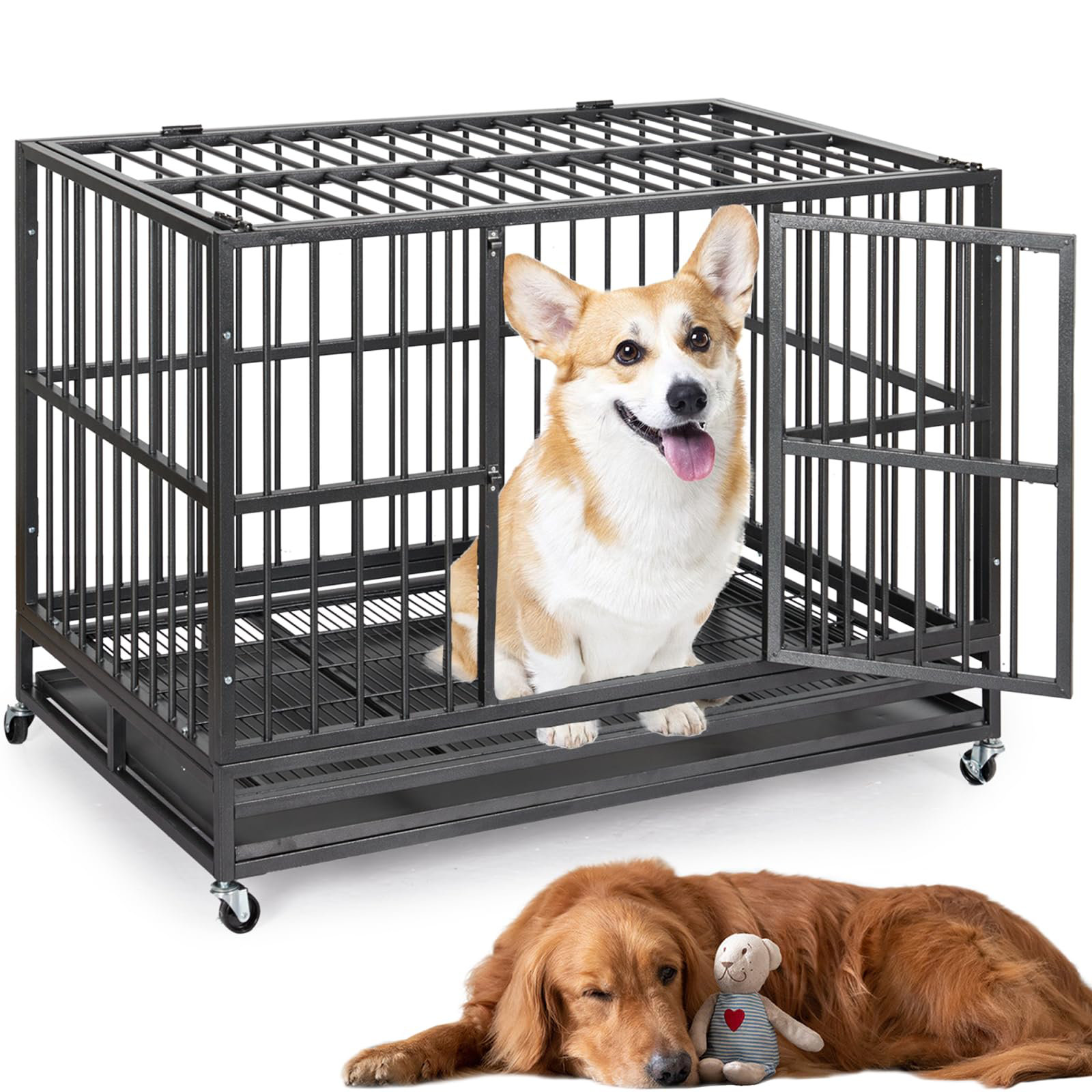 Archie & Oscar™ Heavy Duty Dog Crate, Cage Kennel With Wheels&Sturdy ...