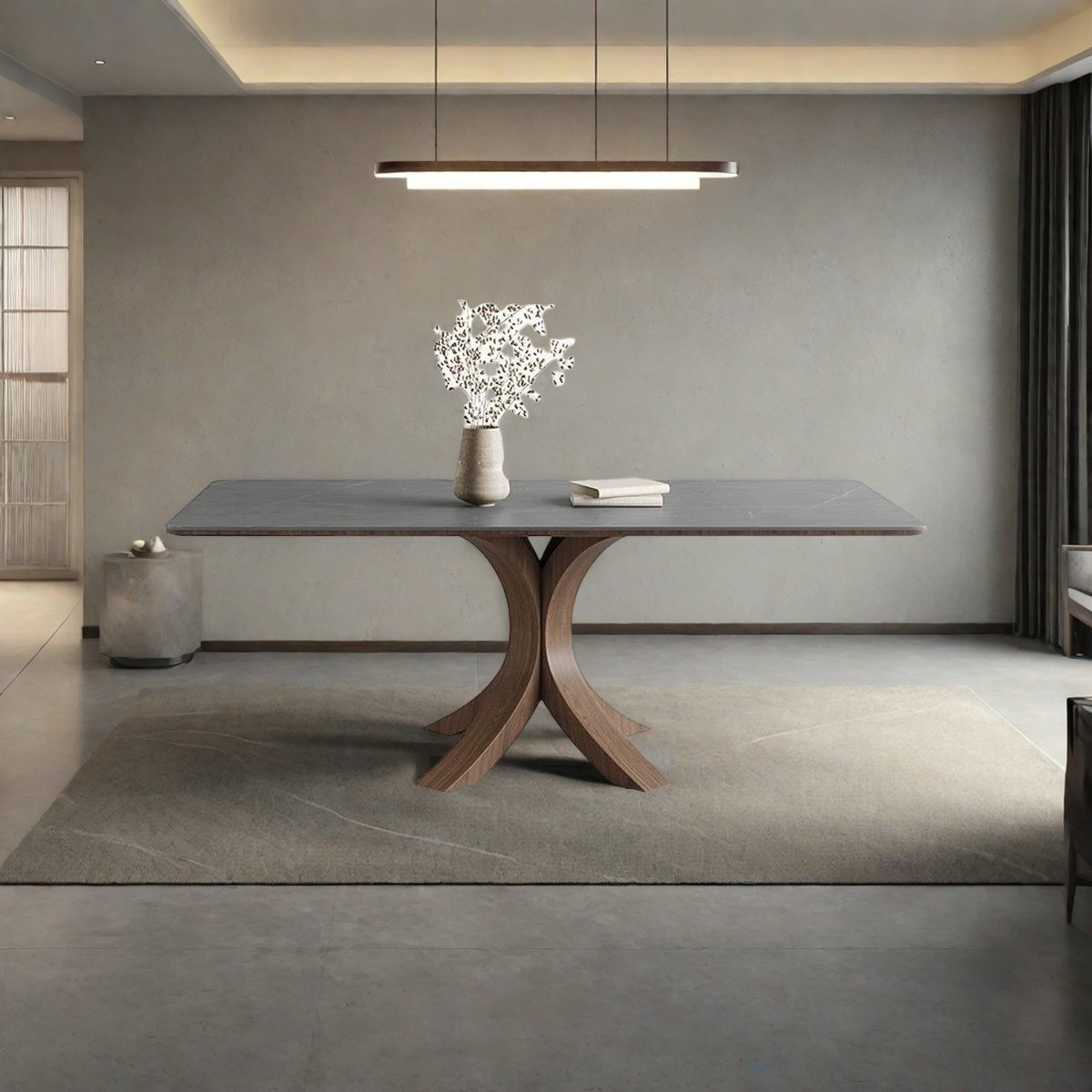 dujinlong home Elegant Oak & Matte Slate Dining Table | Wayfair