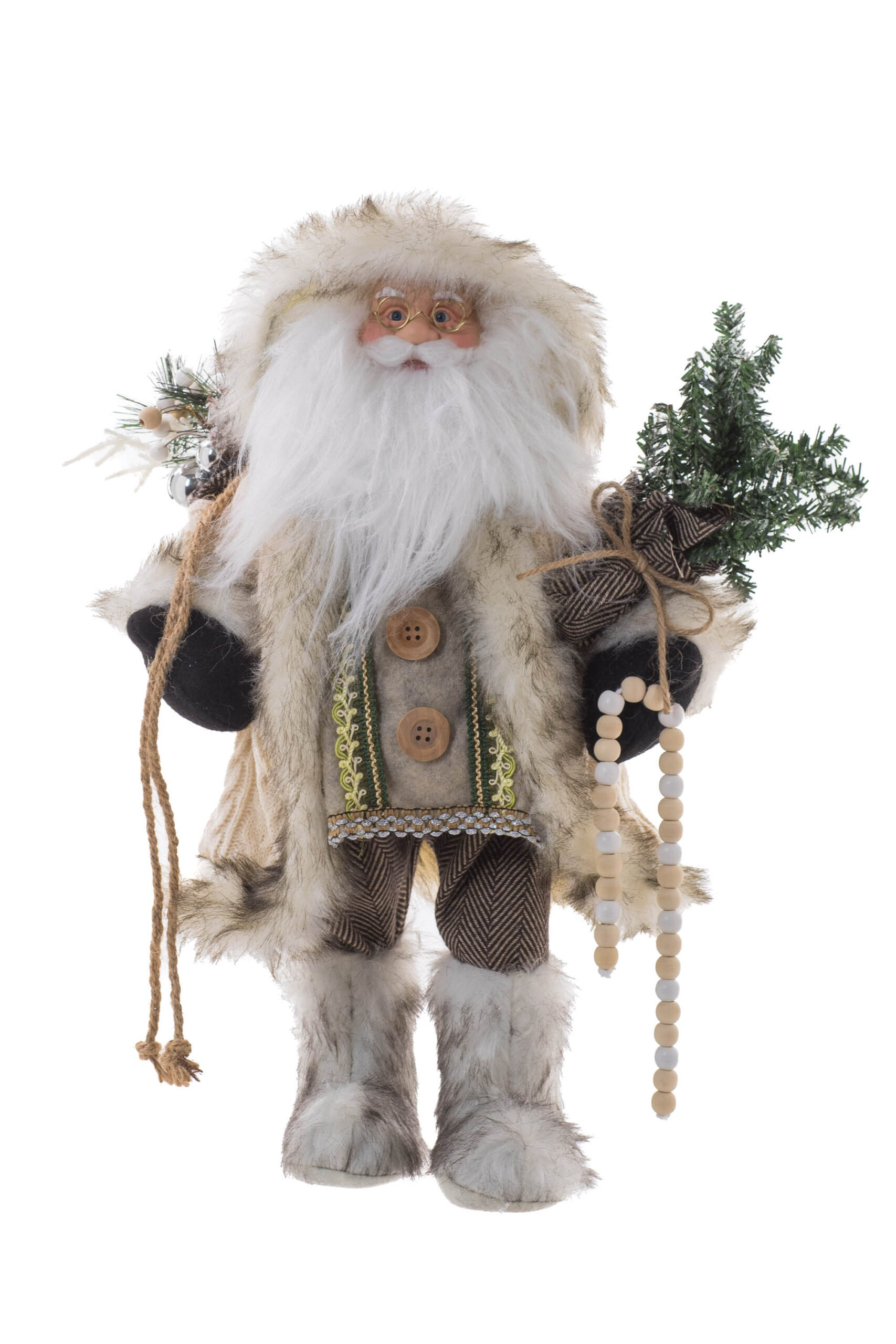 The Holiday Aisle® Ivory/White Fabric Standing Cozy Santa holding ...