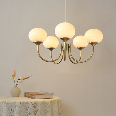 Mercer41 Unique Gold Sputnik Chandelier Light Fixture White Globe | Wayfair