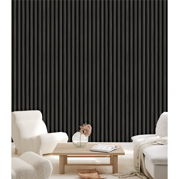 Latitude Run® Deep Charcoal Vertical Timber Slat WallpaperDouble Roll ...