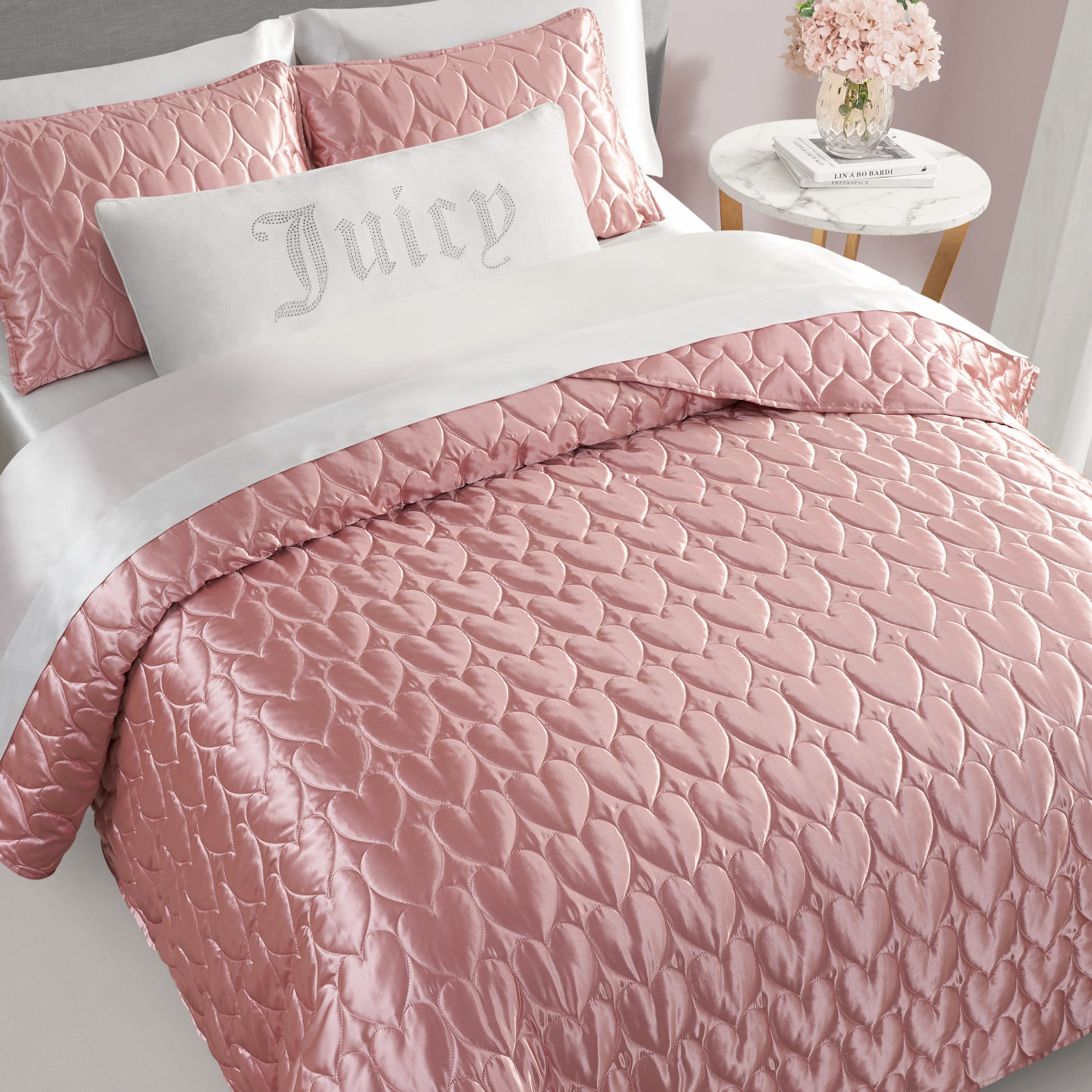 Juicy Couture Satin Heart Stitched Quilt Sets | Wayfair