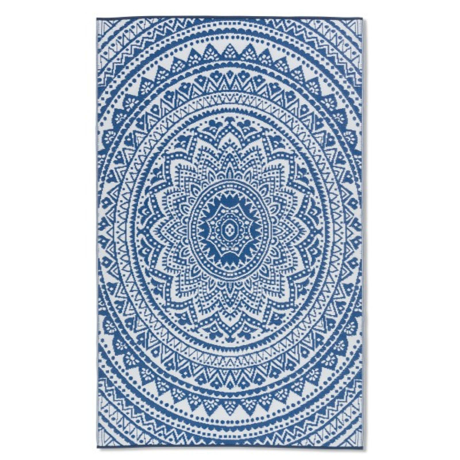 Bungalow Rose Fiesta Reversible Outdoor Plastic In White And Blue ...