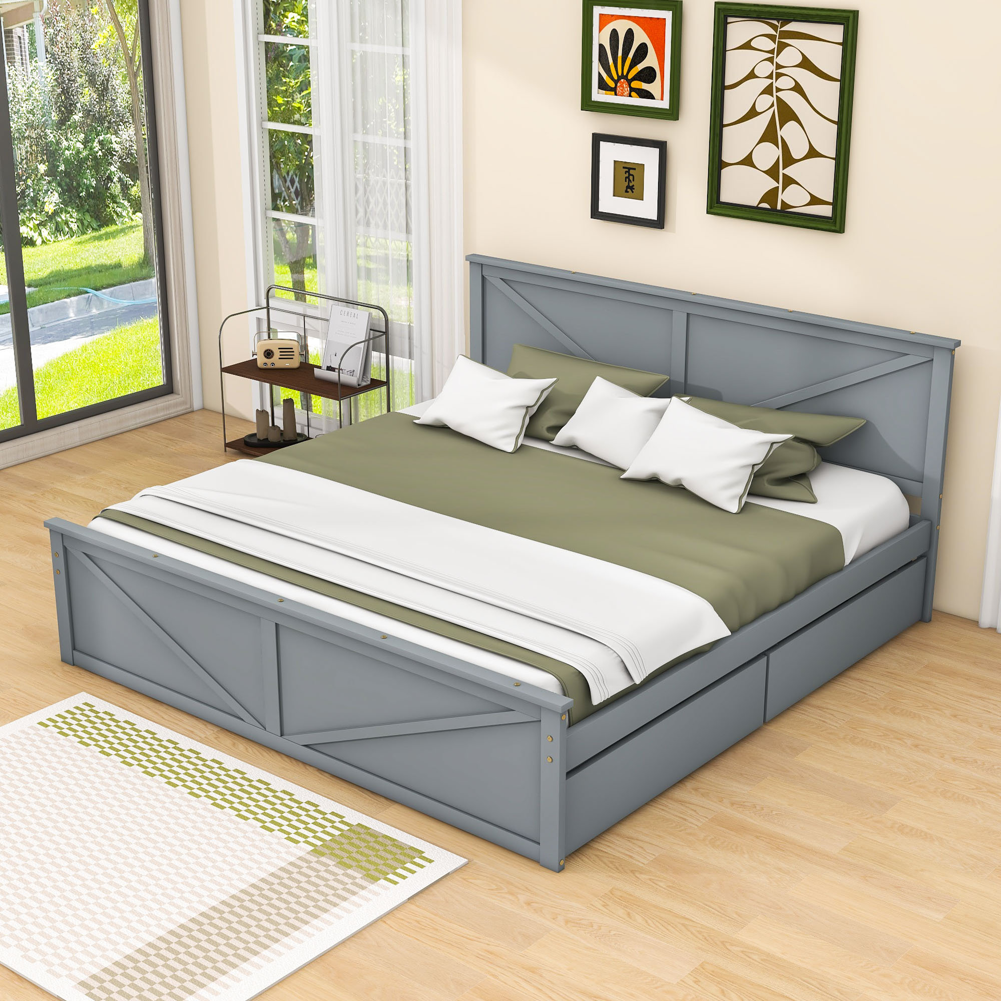 Red Barrel Studio® Yami King Size Four Drawers Wooden Platform Bed with ...