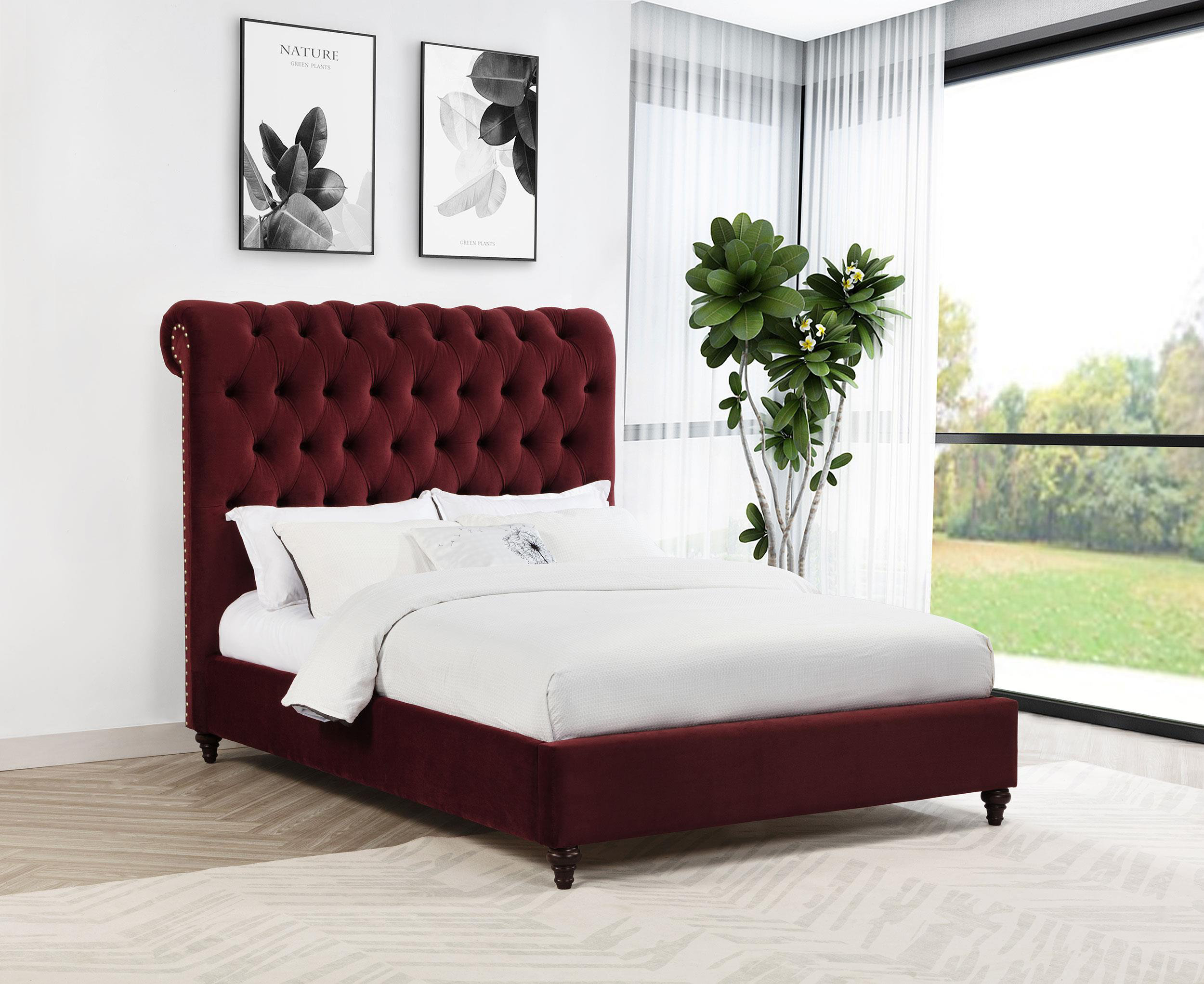 Alcott Hill® Gunthar 57-Inch Upholstered Panel Bed Wine Red | Wayfair