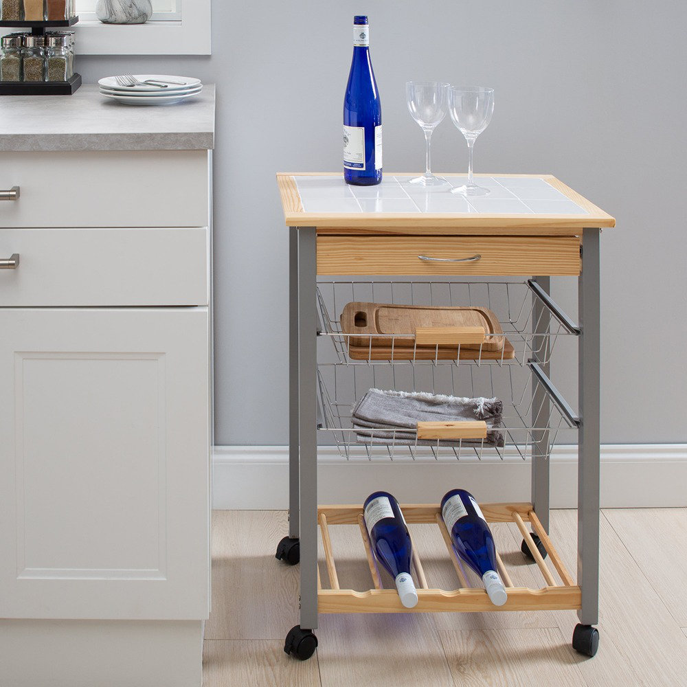 Prep & Savour Neu Home Rolling Kitchen Cart With Wine Rack - Wayfair Canada