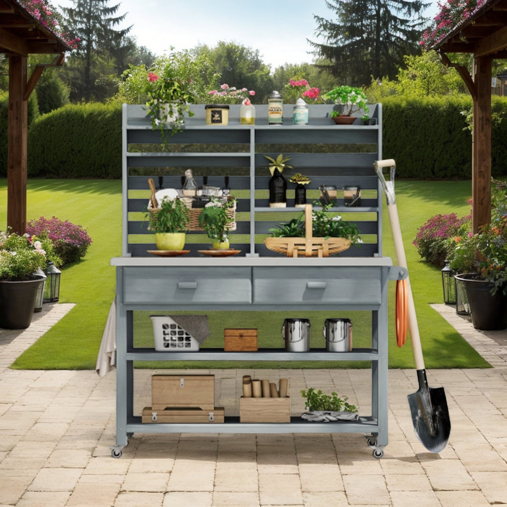 Red Barrel Studio® 64.9"H Outdoor Potting Bench Table with Lockable ...