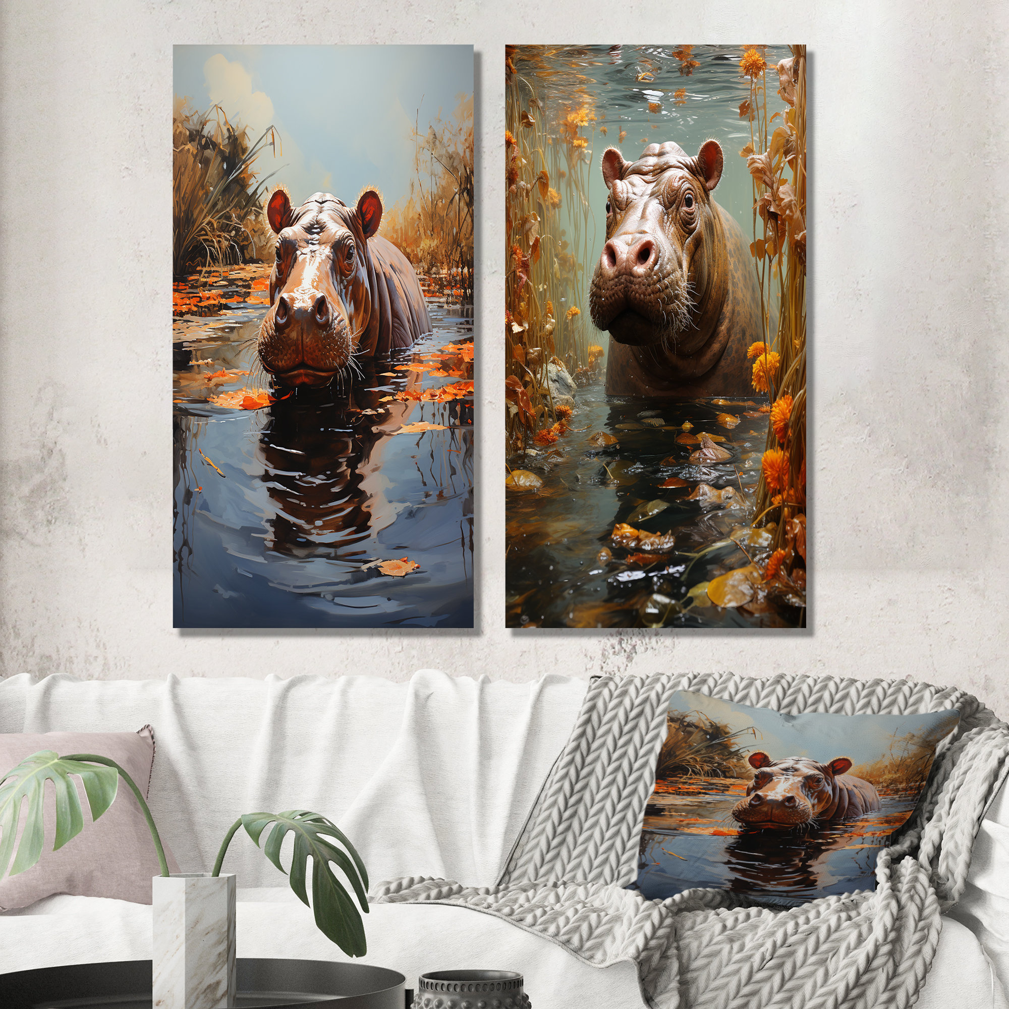 Winston Porter Grey Hippo Guardian Of The Savannah II - Hippopotamus ...