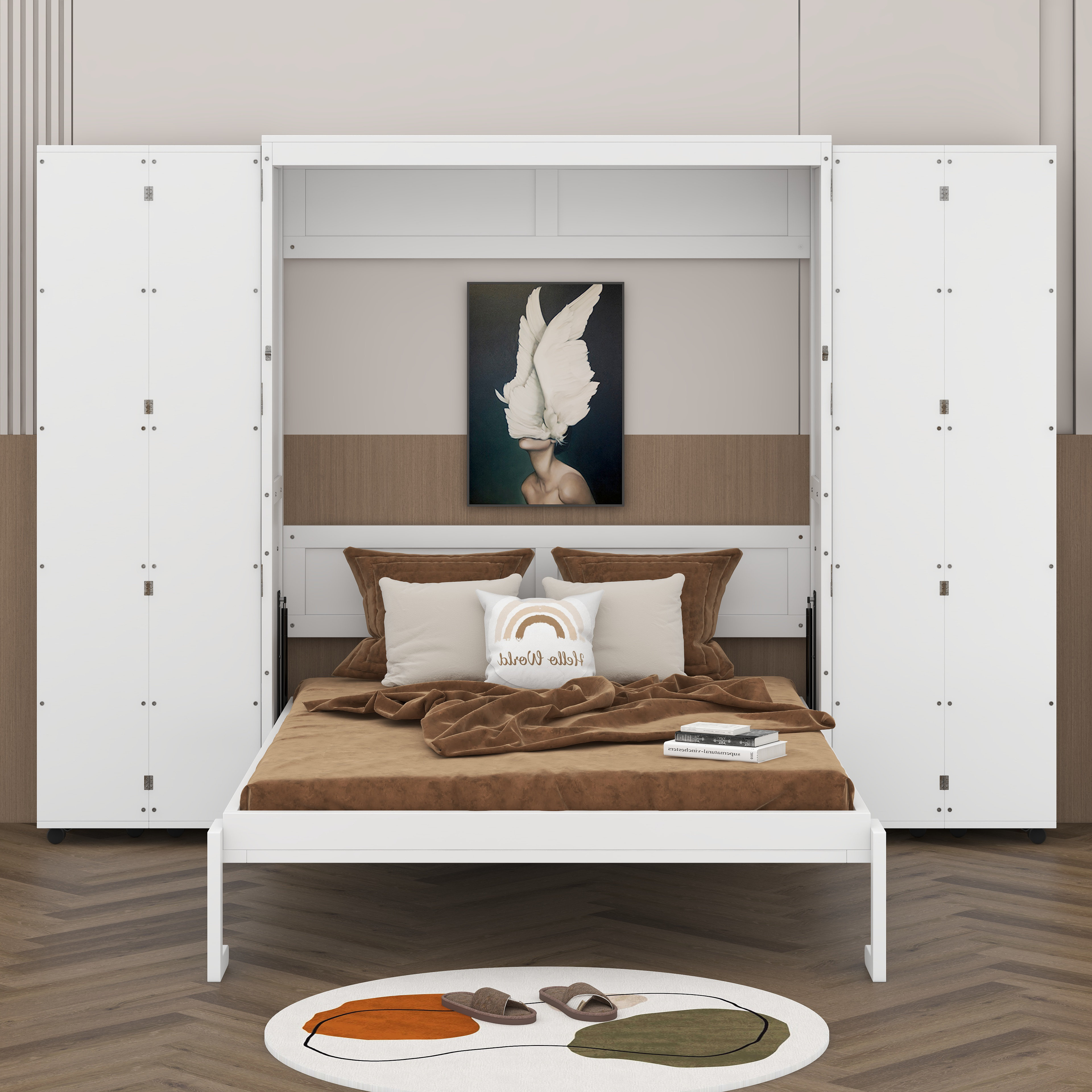 Hokku Designs Queen Murphy Bed Wall Bed With Push-Pull Foldable Storage ...