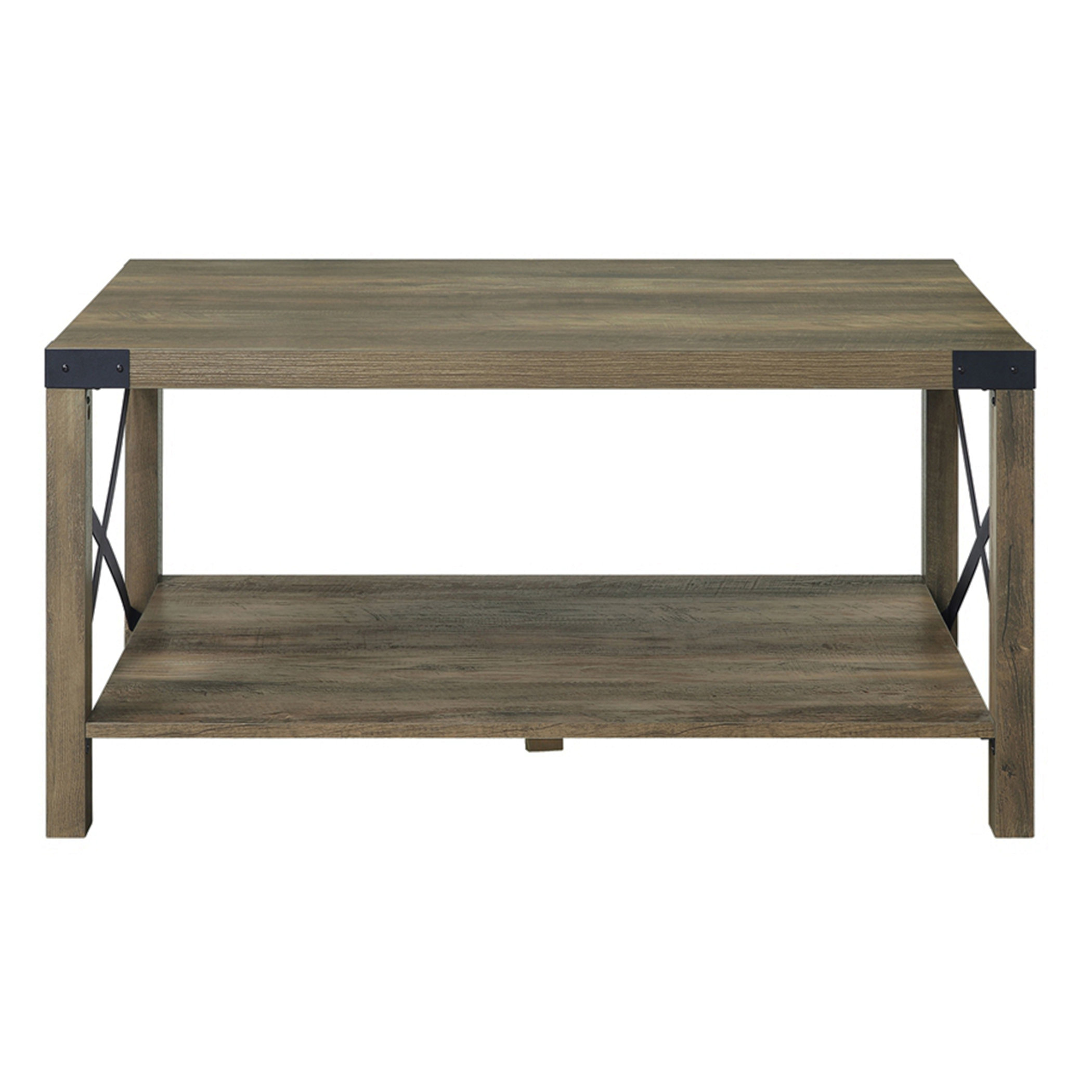 Gracie Oaks Rustic Oak Coffee Table With Bottom Shelf | Wayfair
