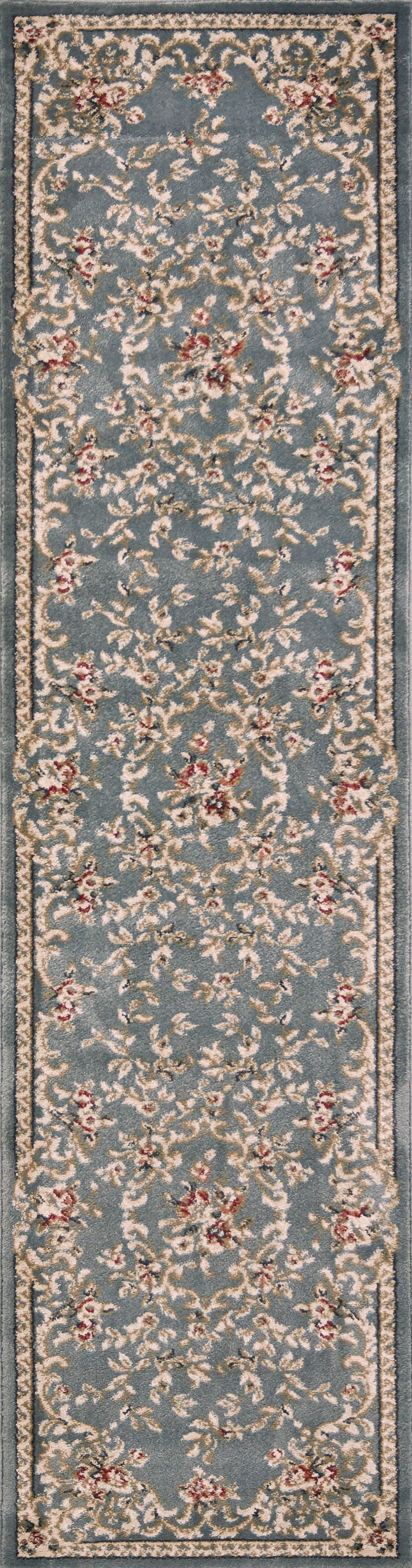 Fleur De Lis Living 8'' Slate Blue Bordered Floral Indoor Runner Rug ...