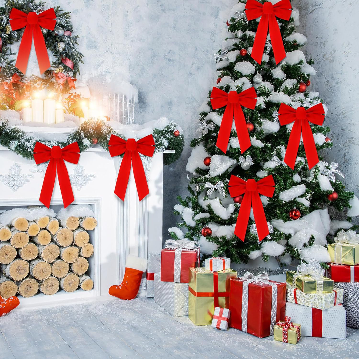 The Holiday Aisle® 60 Pcs Large Christmas Red Velvet Bows Wreath Bow ...