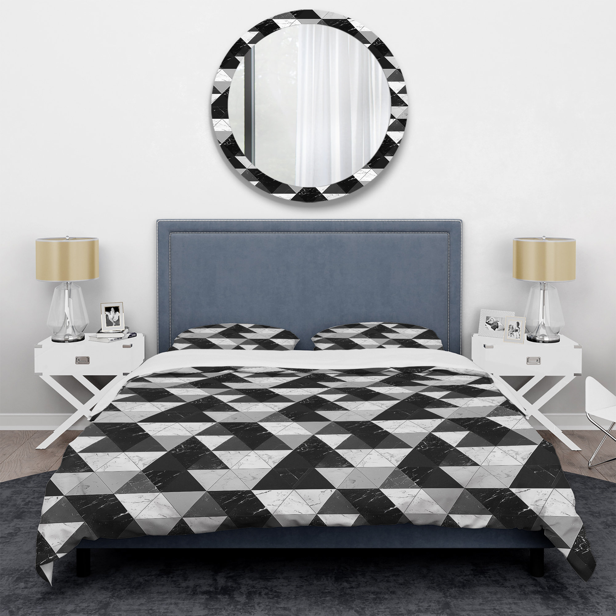 Design Art Black White Triangle Patterns IV - Modern Duvet Cover Set ...