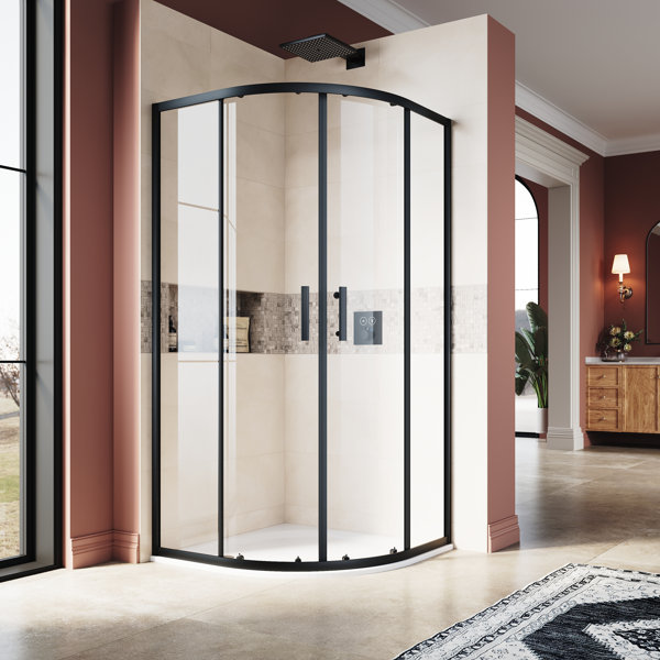 EAGLELY 35'' W 72'' H Framed Round Double Slide Shower Enclosure | Wayfair