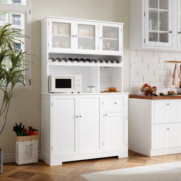 Wade Logan® Bloemer 70.9'' Kitchen Pantry with Glass Doors, Microwave ...