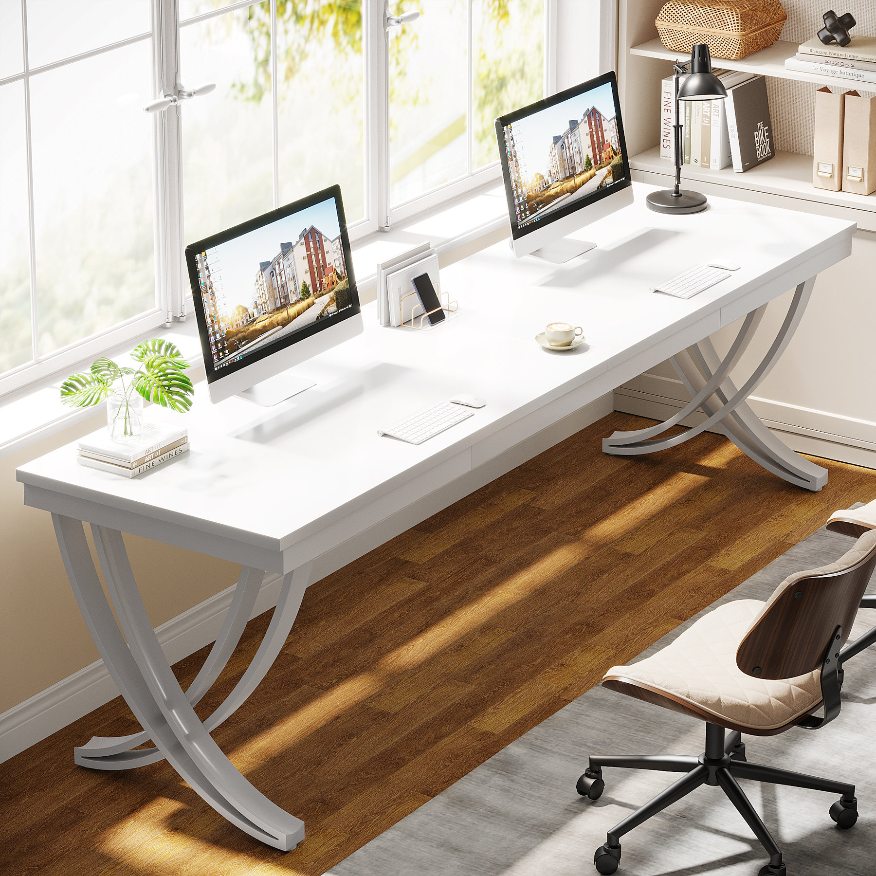 17 Stories Dolliver 78.74" Extra Long Double Computer Desk With Unique ...