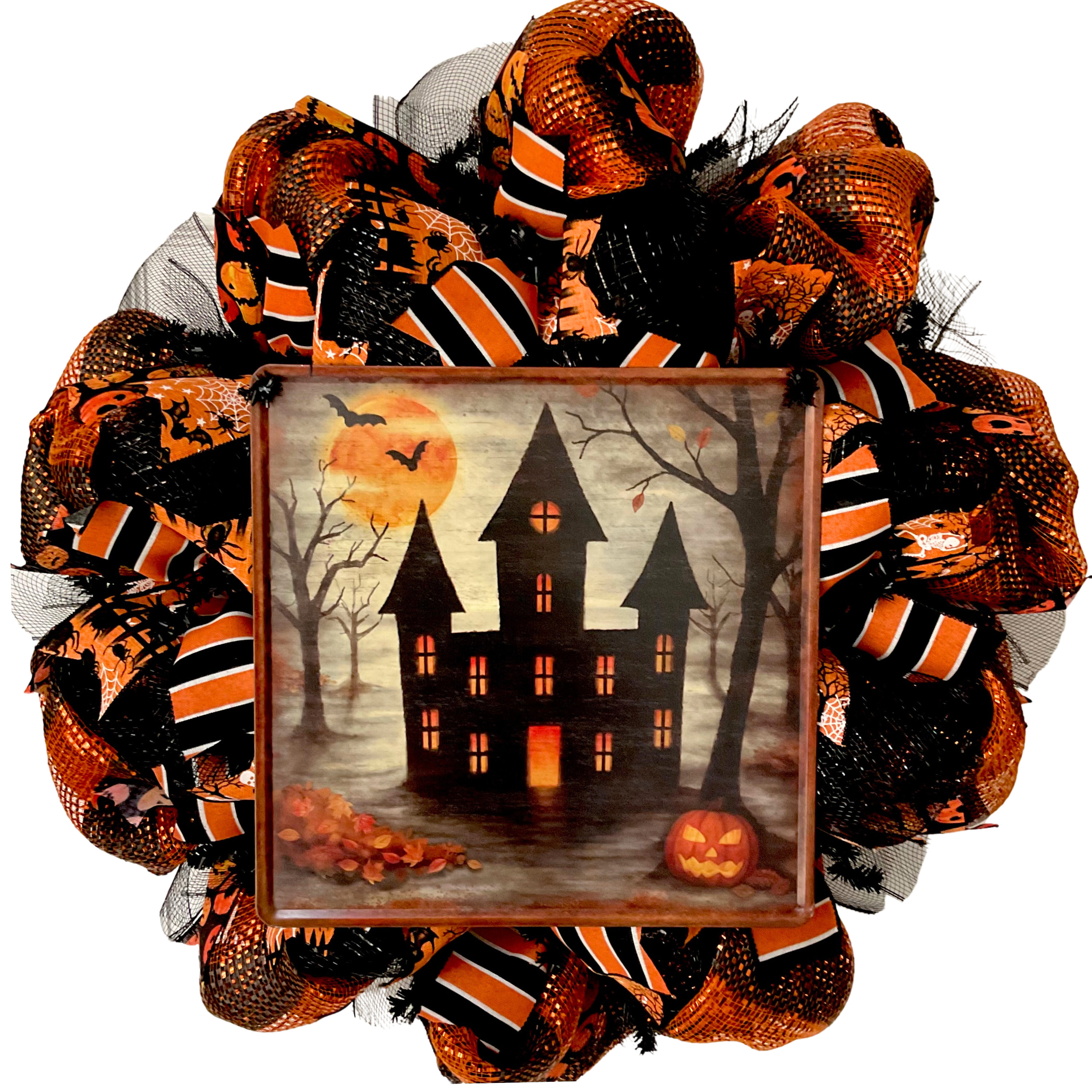 The Holiday Aisle® Jamear Haunted House Halloween Wreath | Wayfair