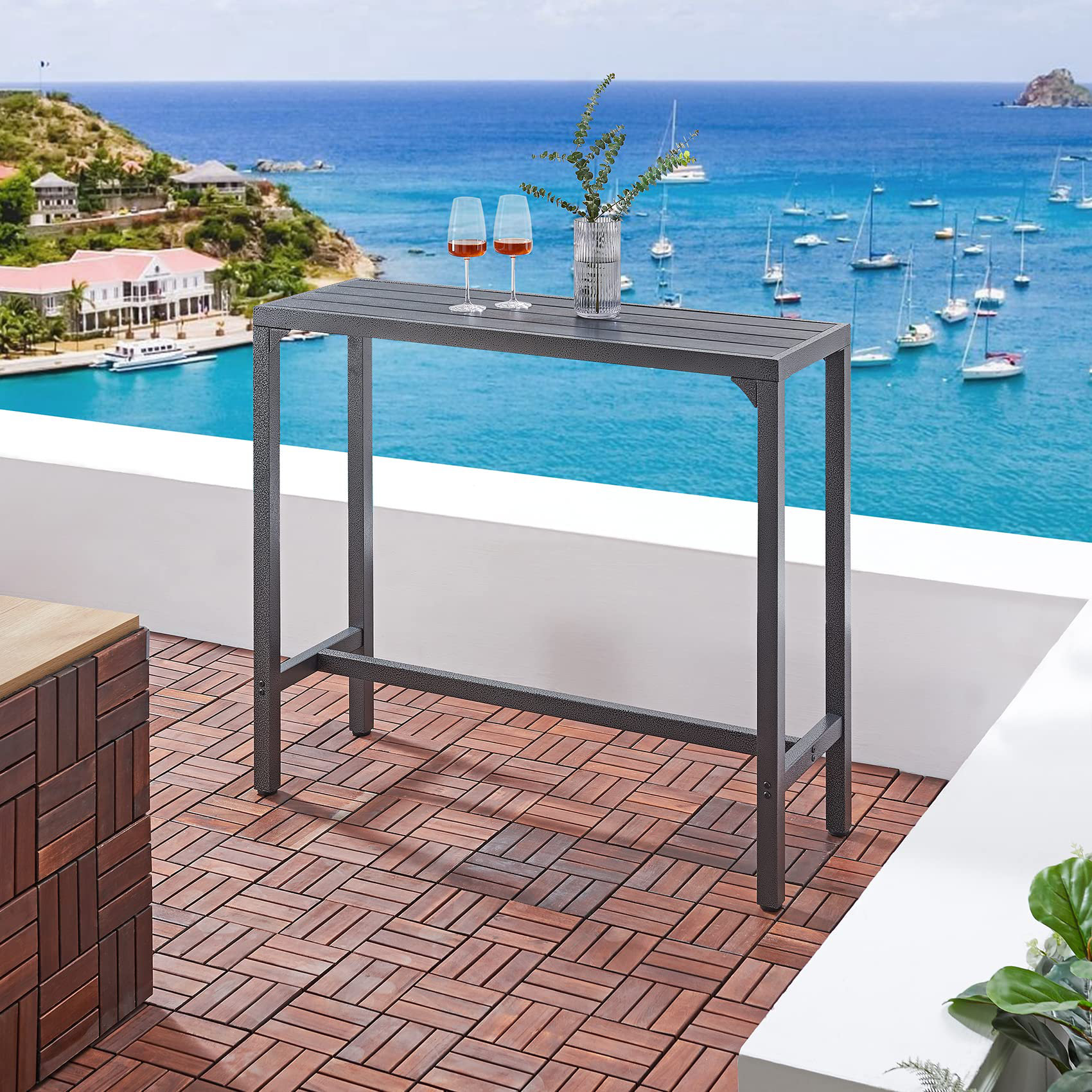 Latitude Run® Outdoor Bar Table Patio High Pub Table 39” L Counter ...