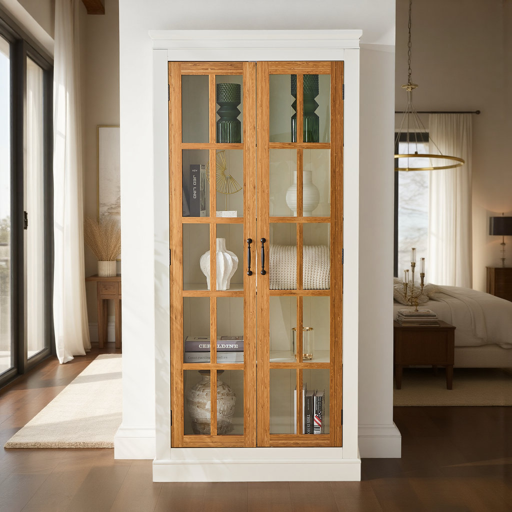 Time Apparel Farmhouse Heirloom Display Cabinet Diamond-Pane Glass ...