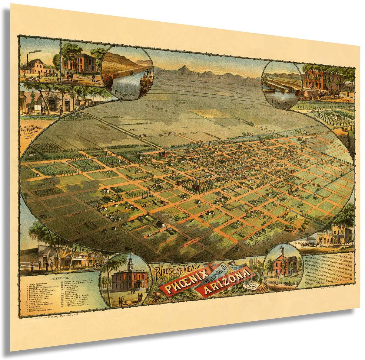 HISTORIC PRINTS HISTORIX Vintage 1885 Phoenix Arizona Map - 24X36 Inch ...