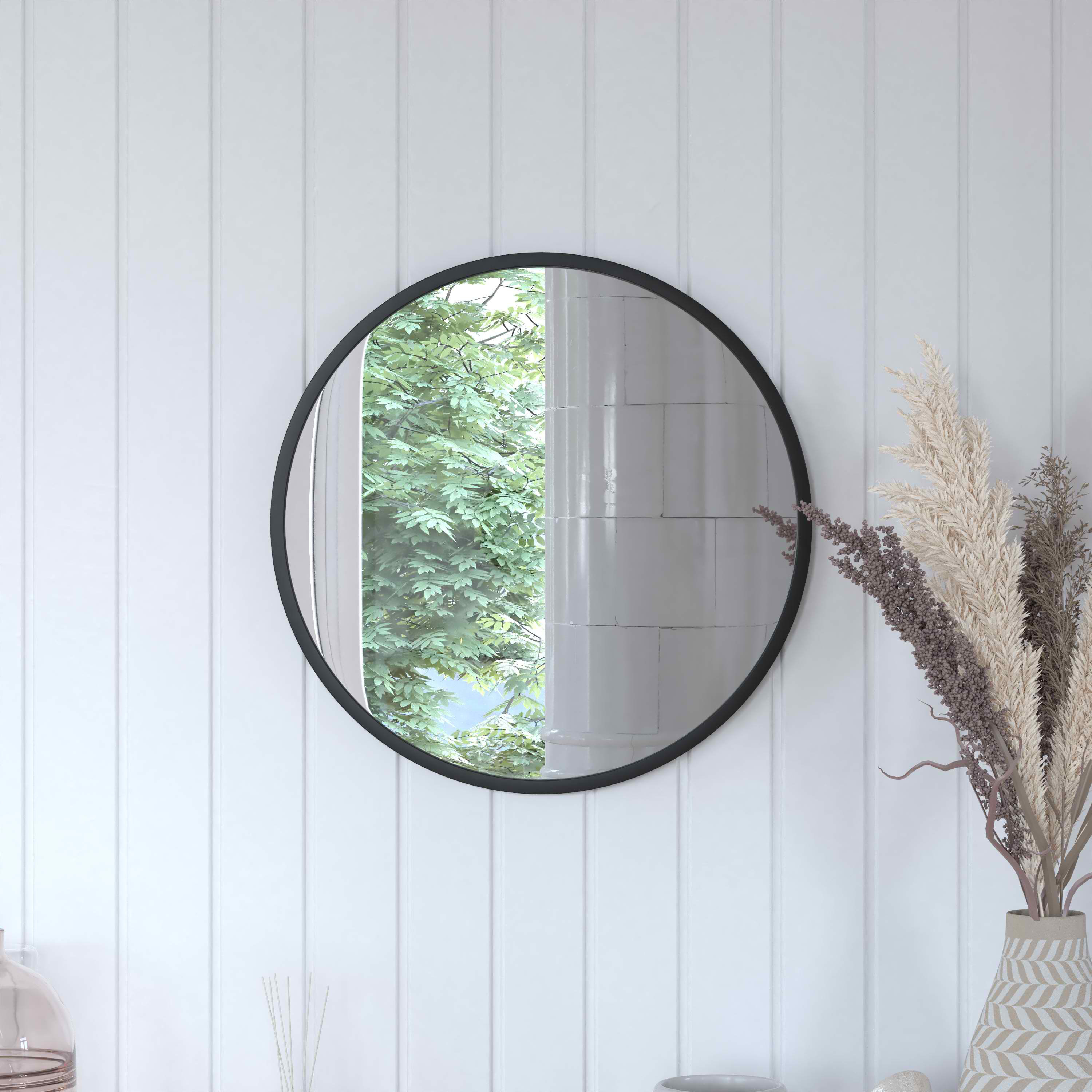 Latitude Run® Nafne Wall Mount Shatterproof Round Accent Wall Mirror ...