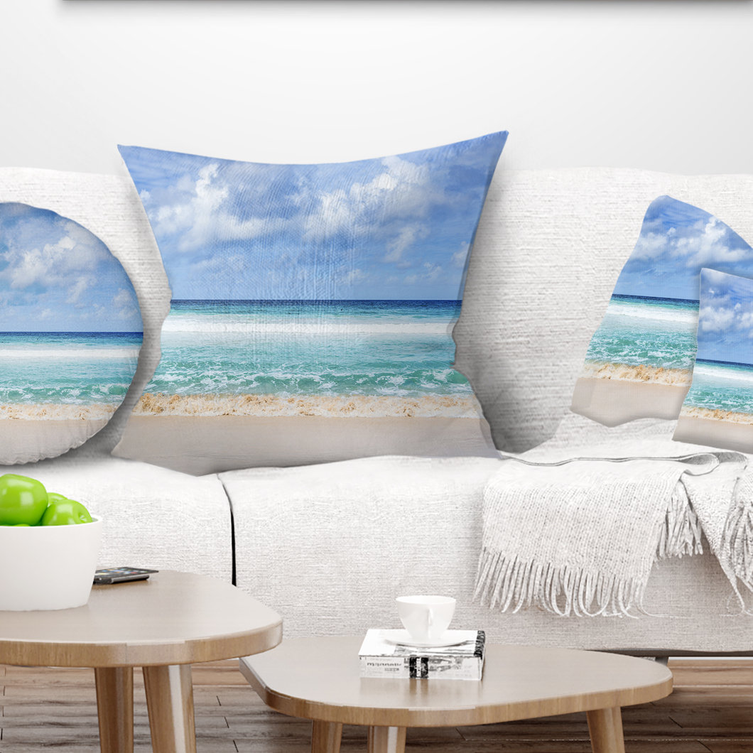 Design Art Tranquil Beach under White Clouds - Sea & Shore Printed ...
