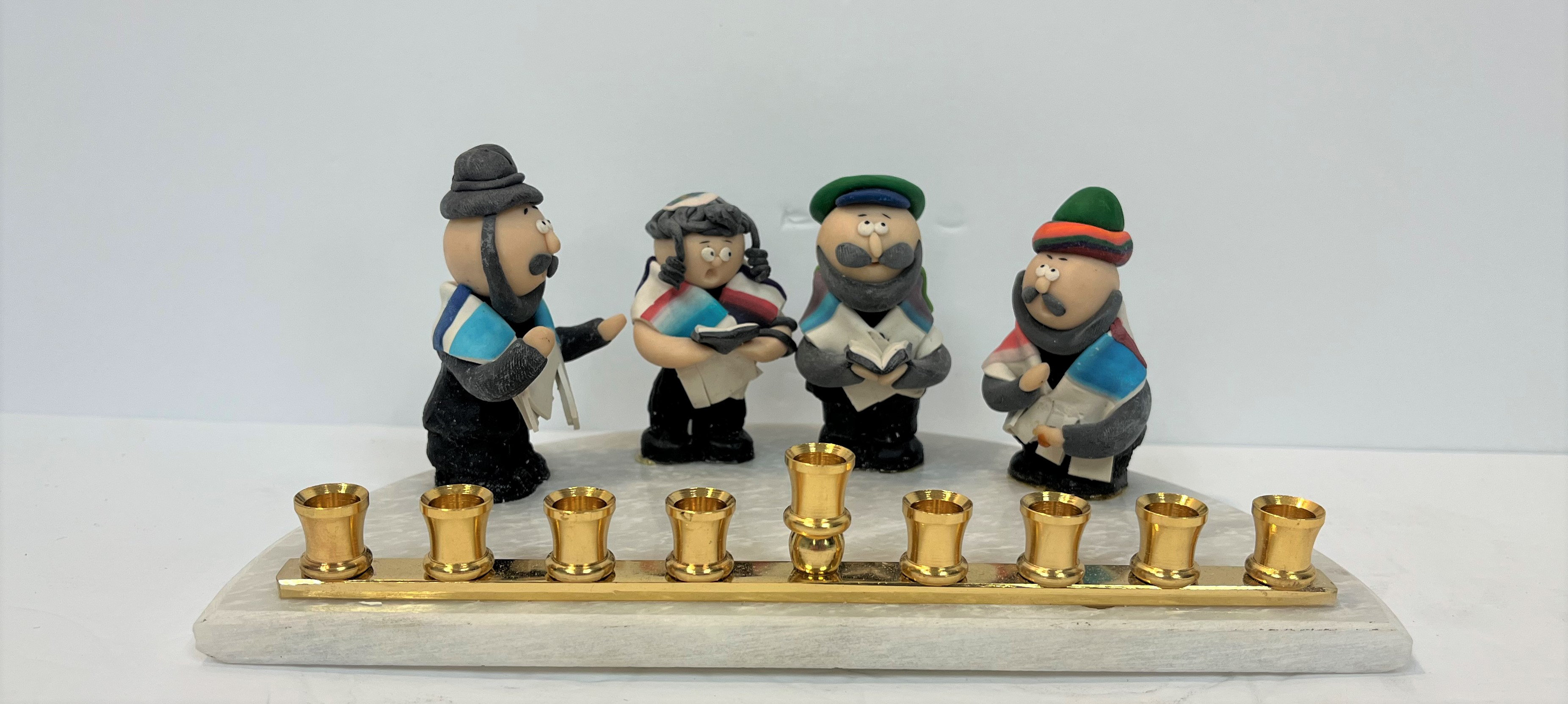 Astoria Grand Handcrafted Fima-Style Figurine Menorah On Marble Base ...