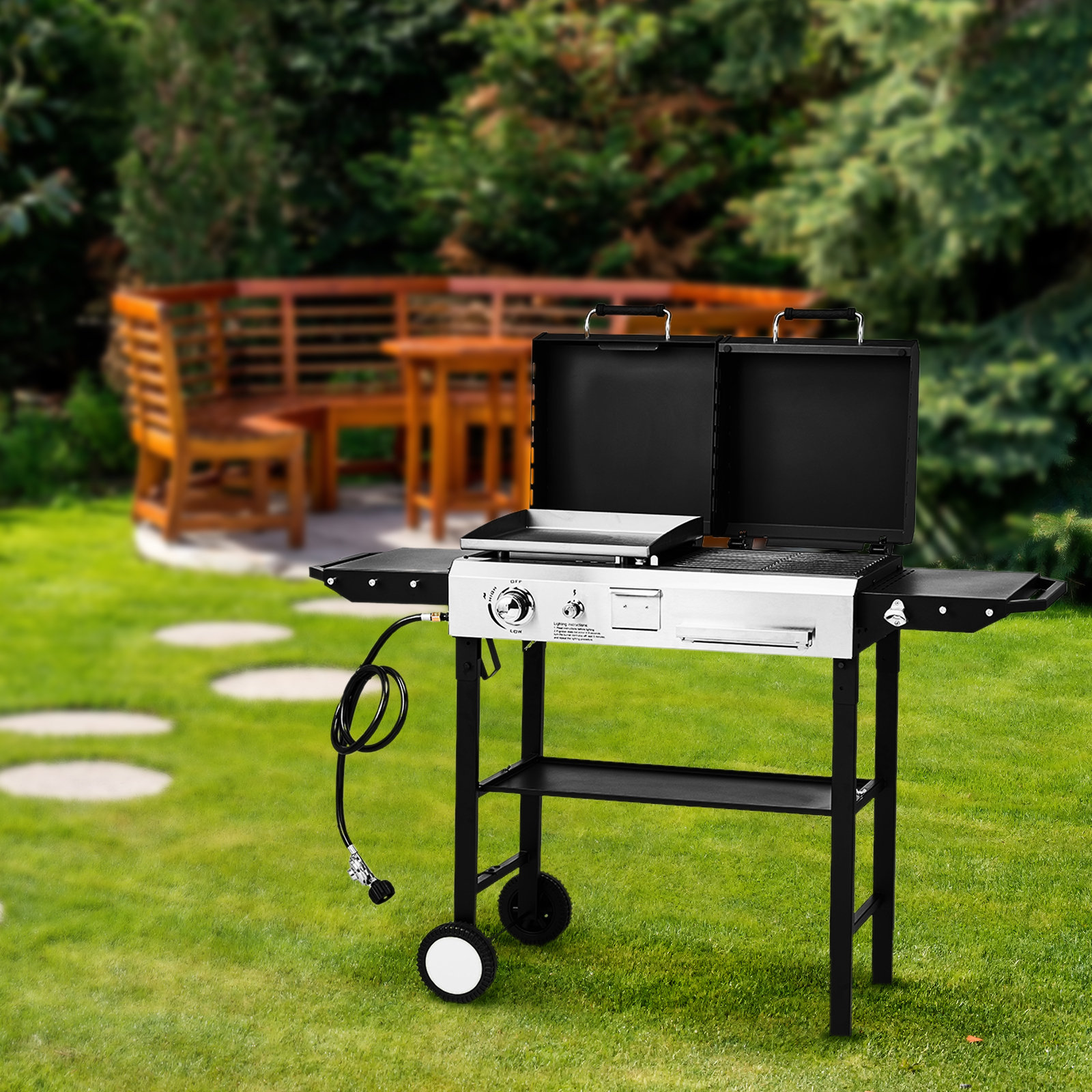 Winado 2-In-1 Propane Gas Grill And Charcoal Grill Combo12000btu Flat ...