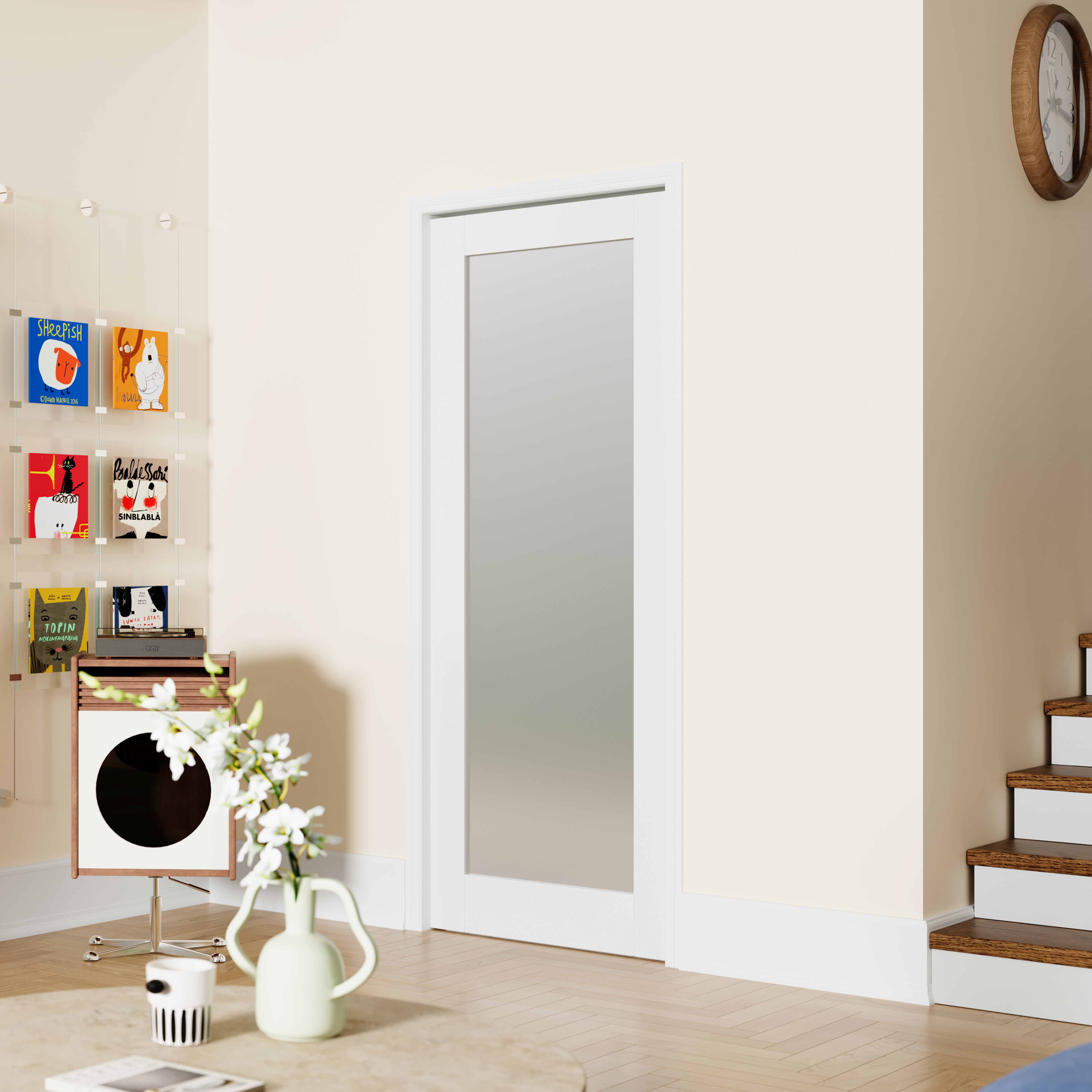 DOOOLI Interior Pre-Hung Doors Full Lite Modern Frosted Glass Design ...