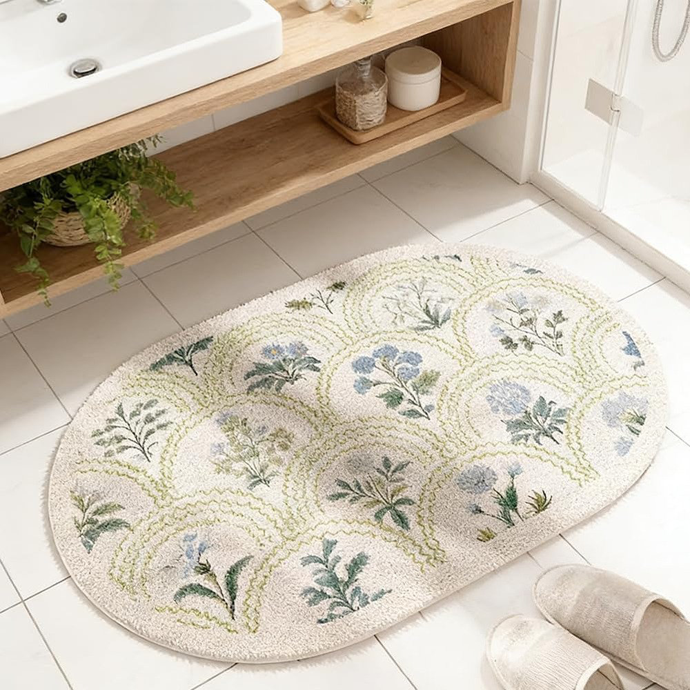 Mercer41 Floral Bathroom Rug - Green - Oval Spring Wild Flowers Boho ...