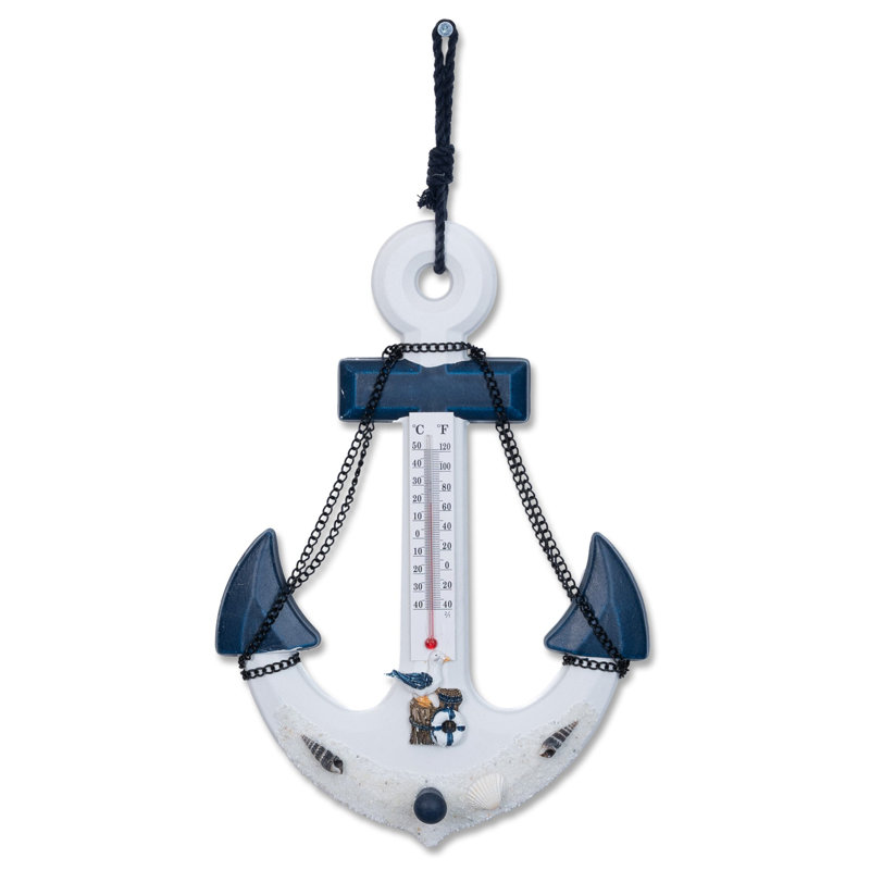 Breakwater Bay Nautical Anchor Wall Rack With Thermometer - Rustic Blue ...