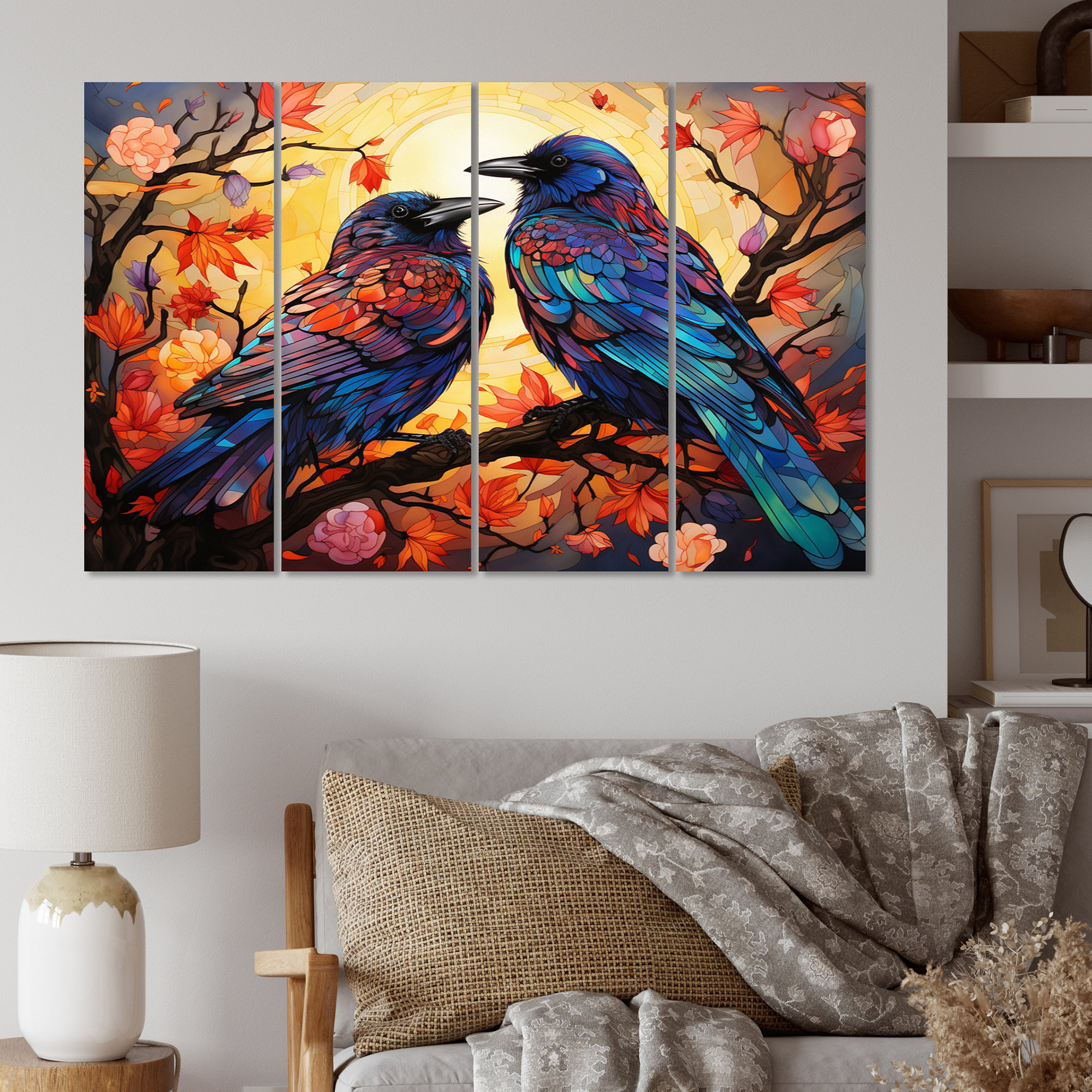 Design Art Crow Chromatic Monarchs - Animals Wall Decor - 4 Panels ...