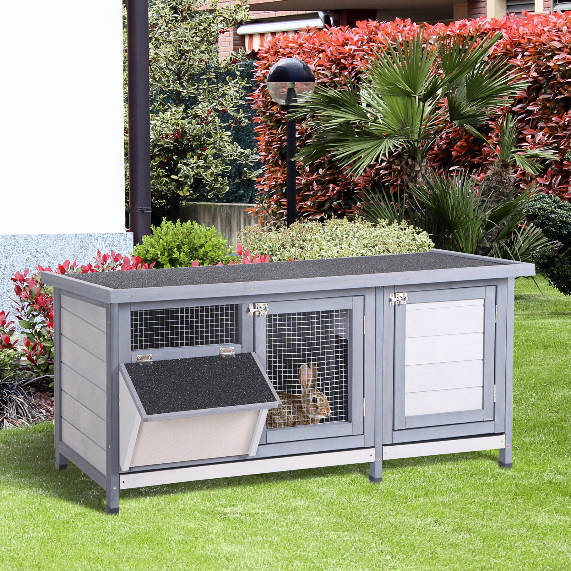 Tucker Murphy Pet™ Waterproof Rabbit - Wooden Cage, Gray, With Feeding ...